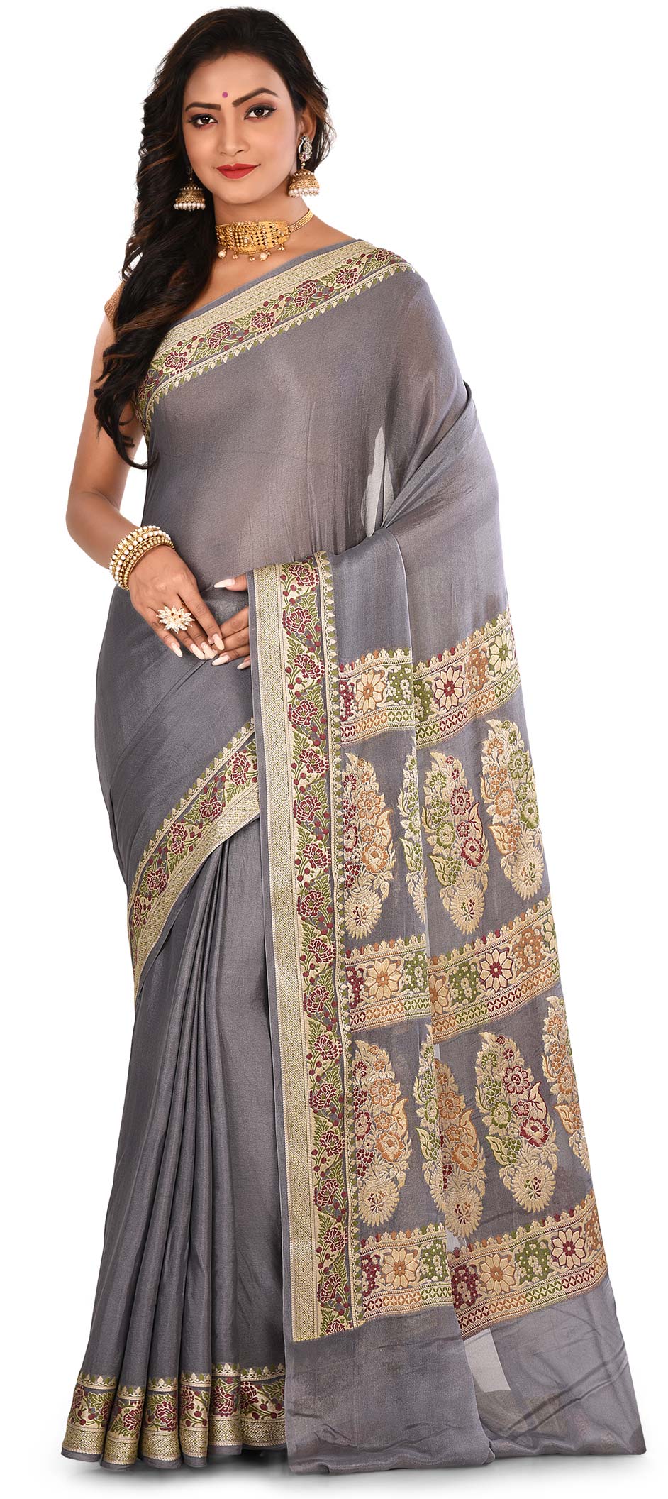Reception, Wedding Black and Grey color Banarasi Silk, Silk fabric ...