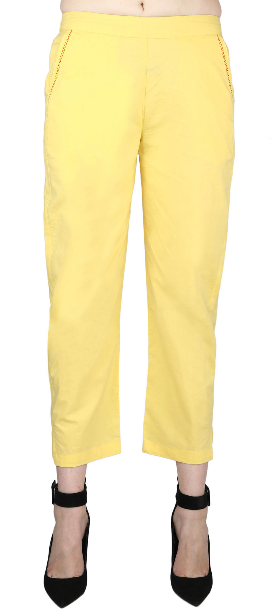 Casual Yellow color Cotton fabric Jeggings : 1577079