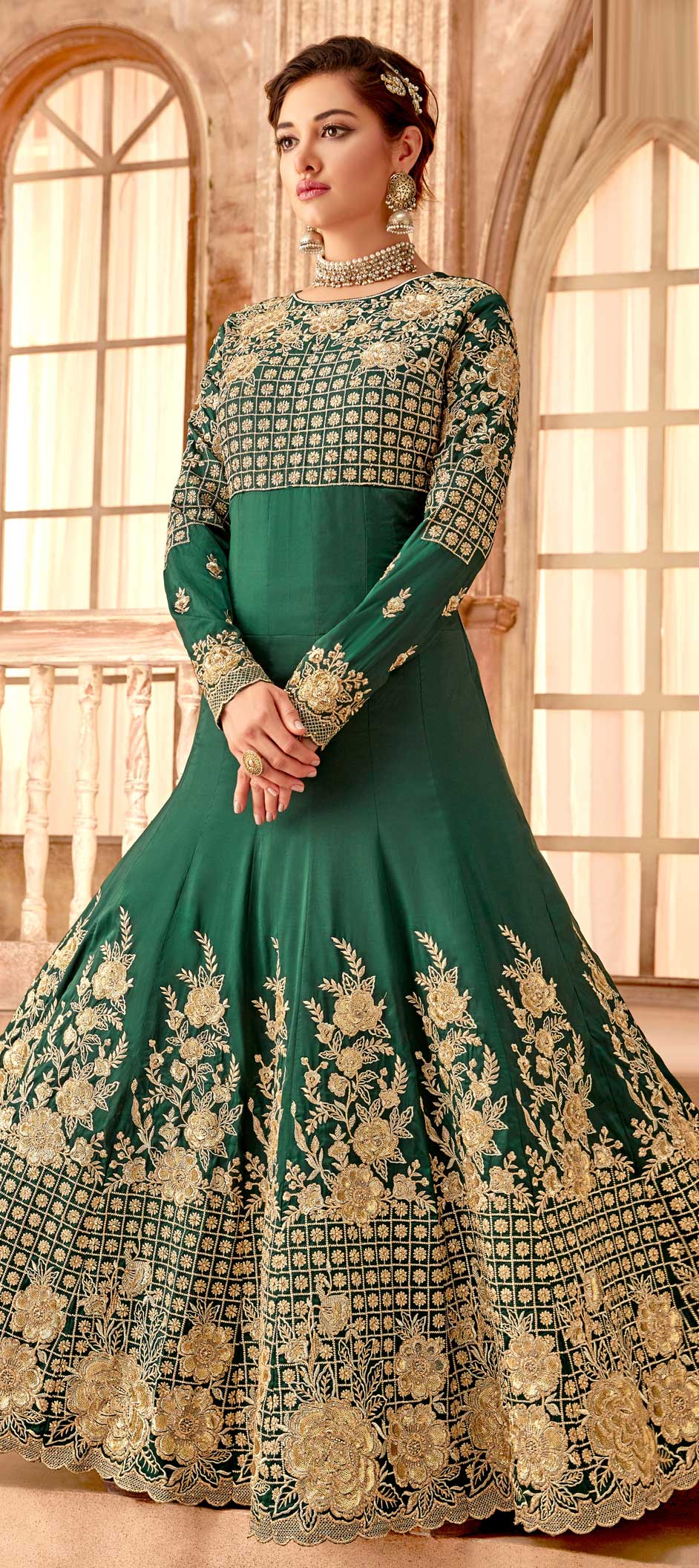 Mehendi Sangeet, Reception Green color Georgette fabric Salwar Kameez ...