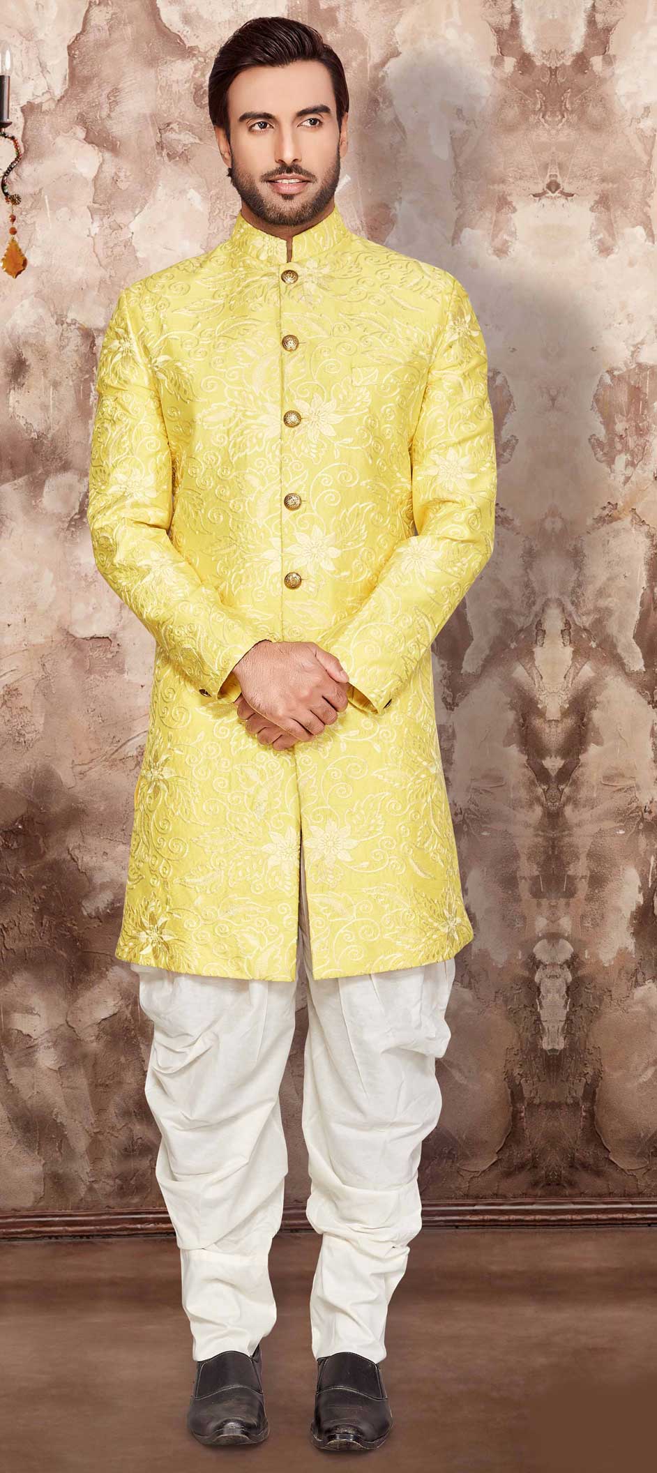 Yellow color Art Silk fabric Sherwani : 1577717