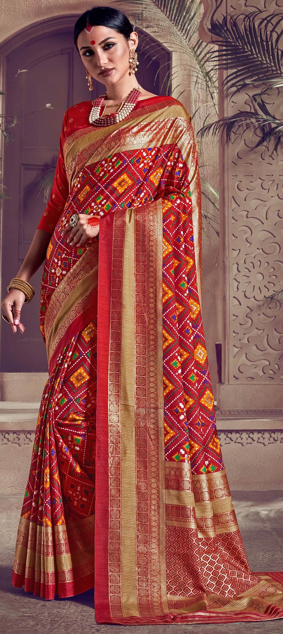 Casual, Festive Red and Maroon color Art Silk, Kanjeevaram Silk fabric ...