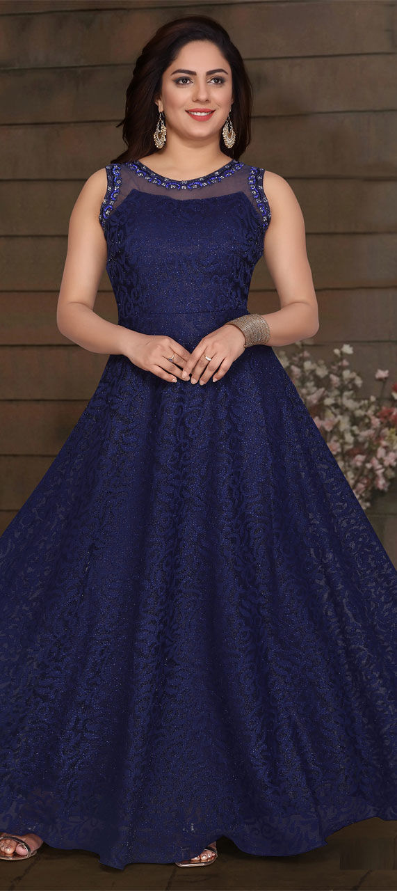Casual Blue color Net fabric Gown : 1578939