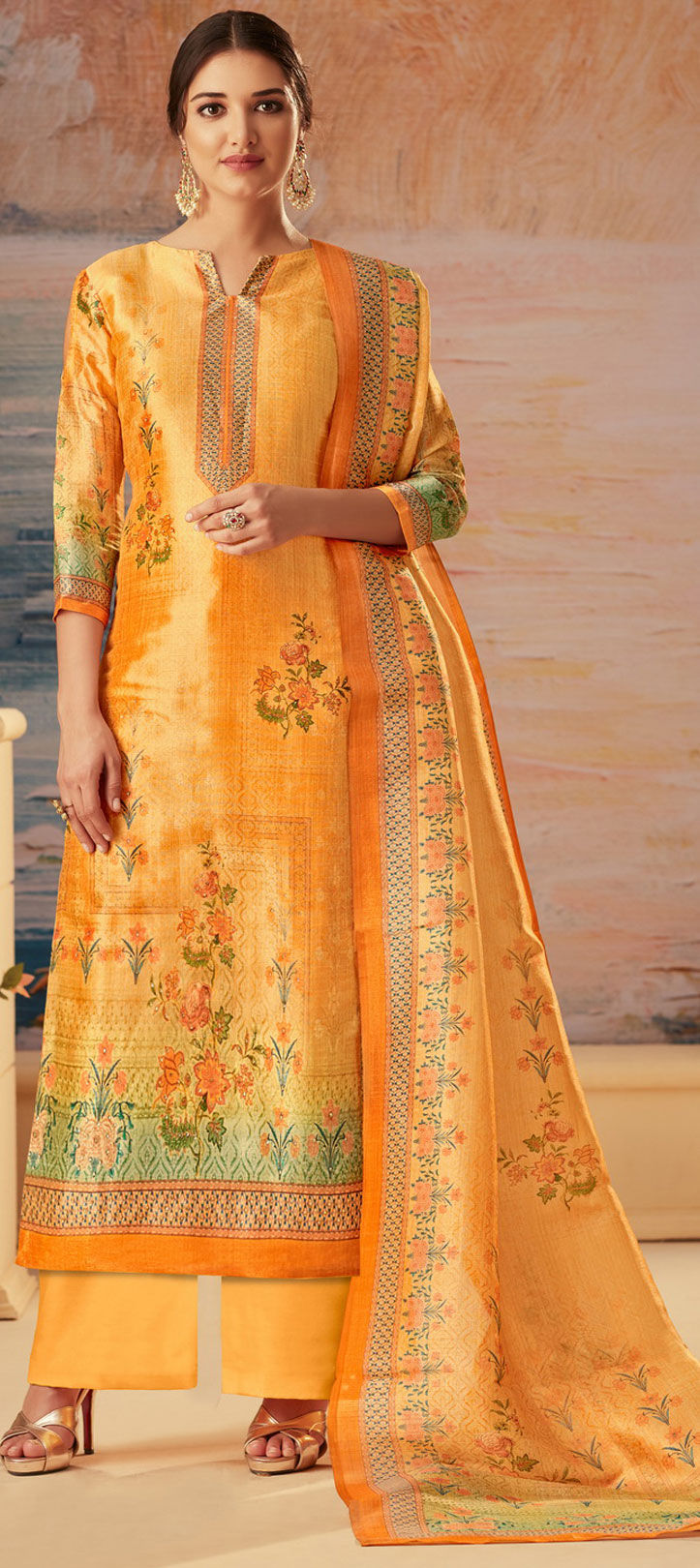 Casual Yellow color Silk fabric Salwar Kameez : 1579282