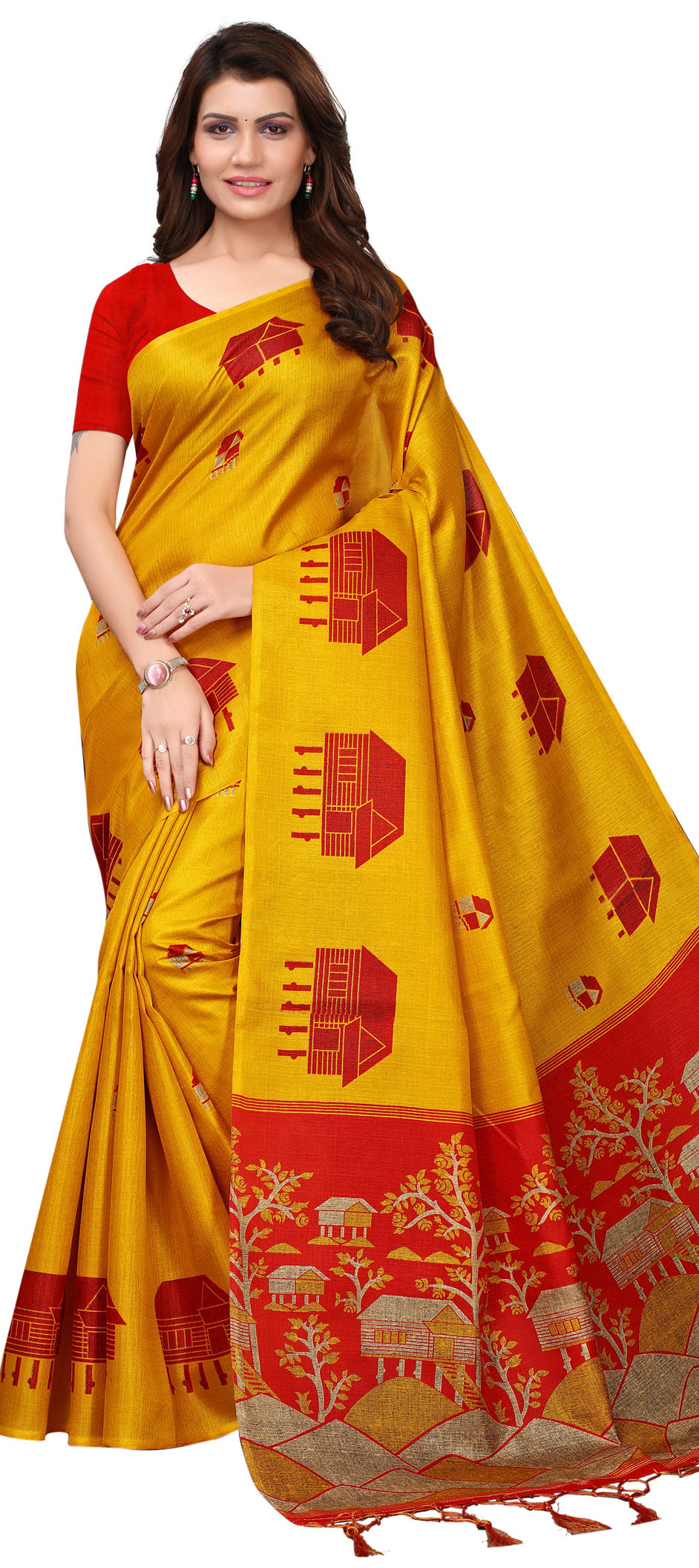 Traditional Yellow color Khadi fabric Saree : 1579505