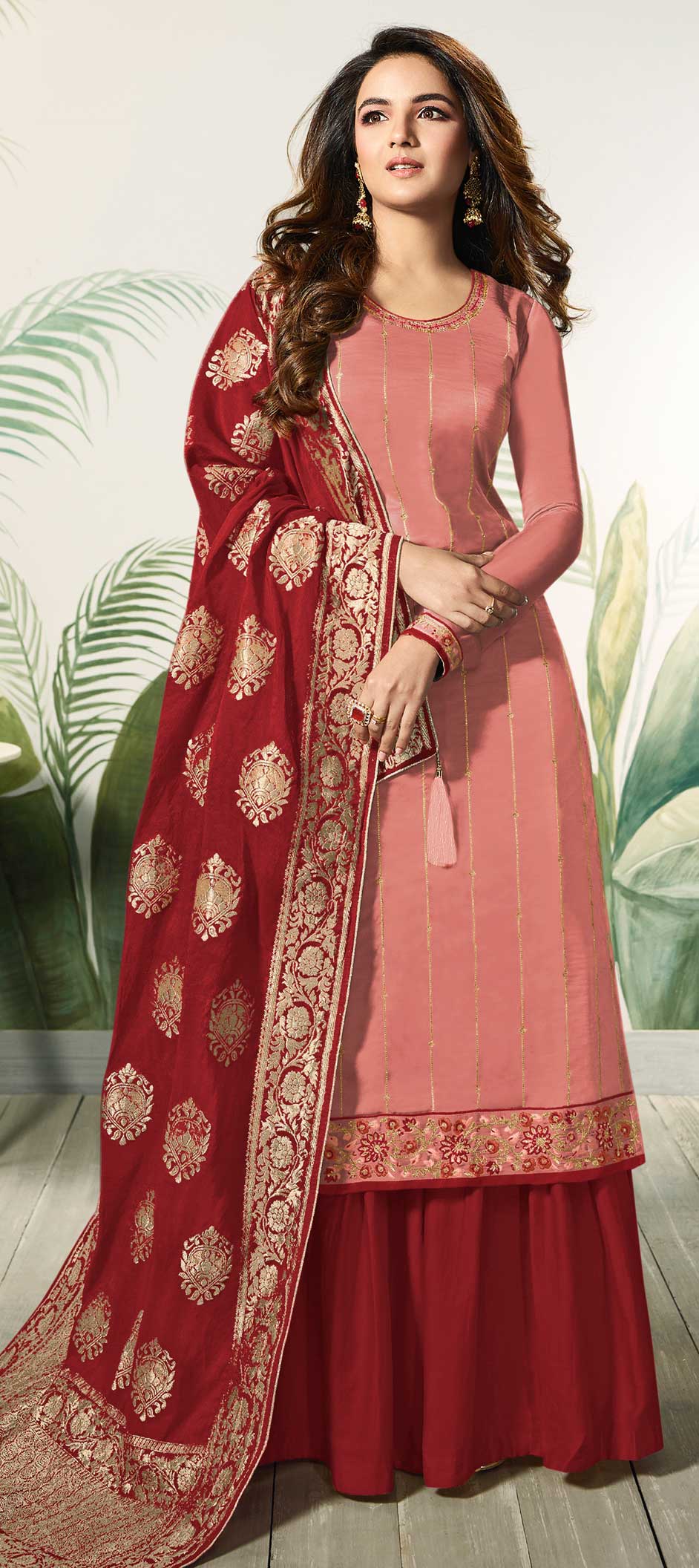 Party Wear Orange color Satin Silk fabric Salwar Kameez : 1580799