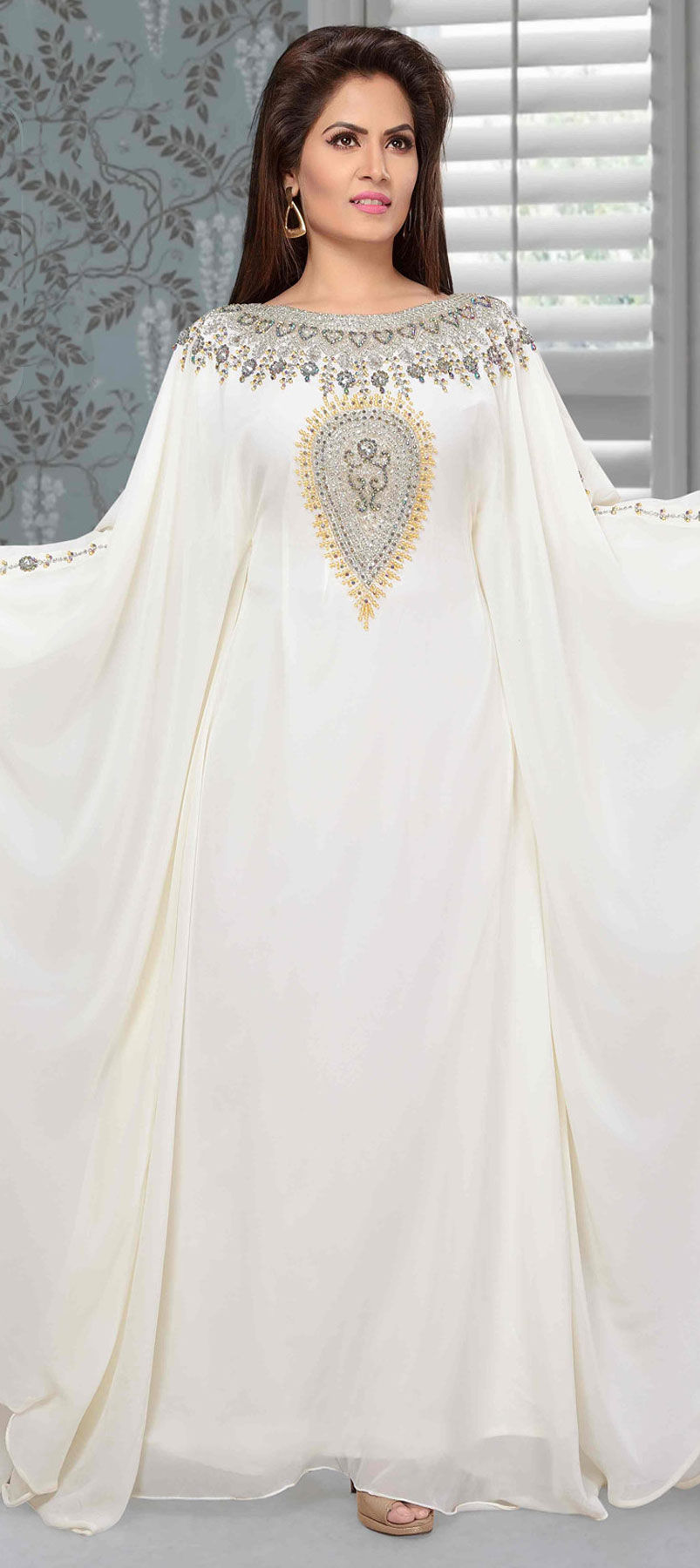 White and Off White color Faux Georgette fabric Kaftan : 1581116