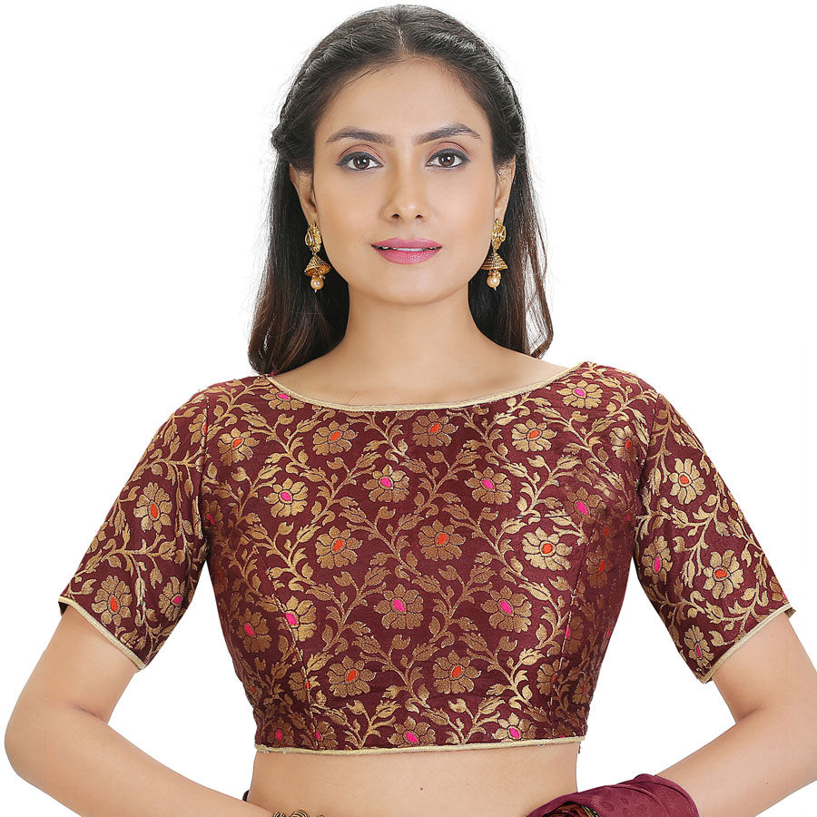 Beige and Brown color Brocade fabric Blouse : 1582209