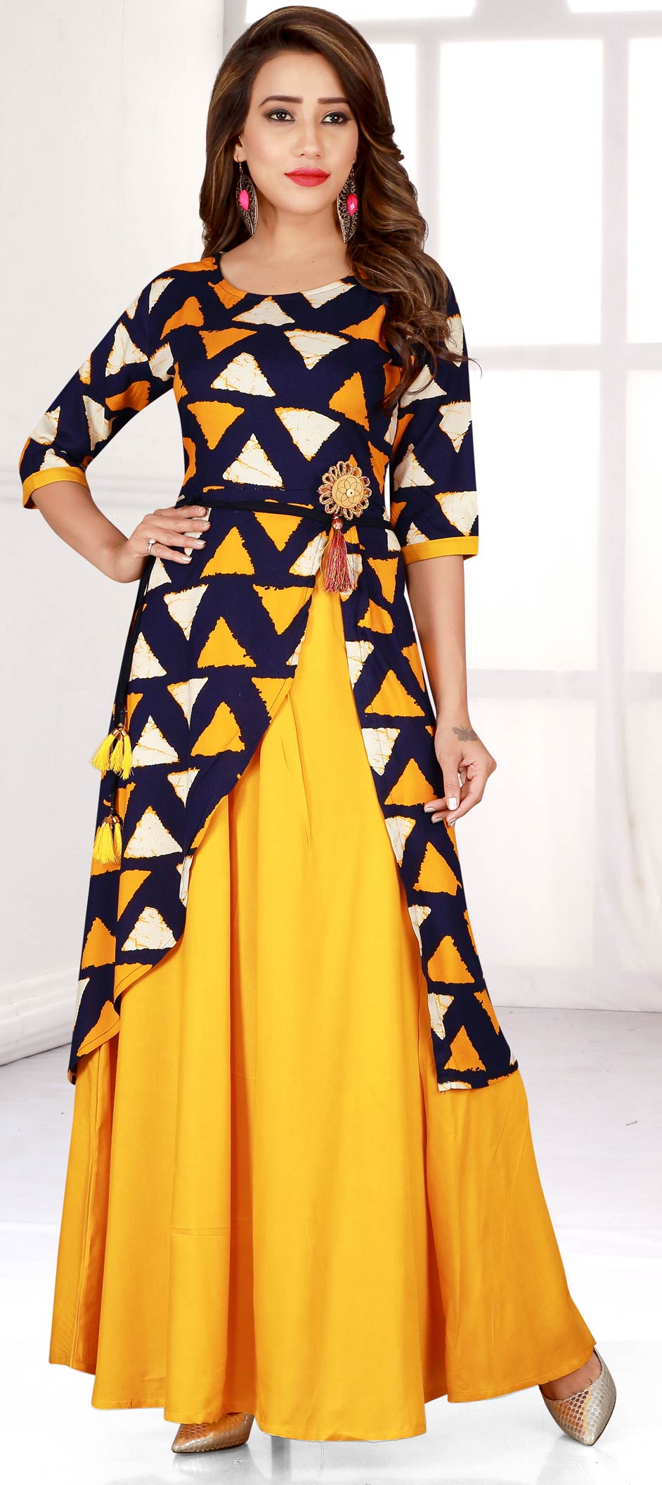 Casual Yellow color Rayon fabric Kurti : 1582905