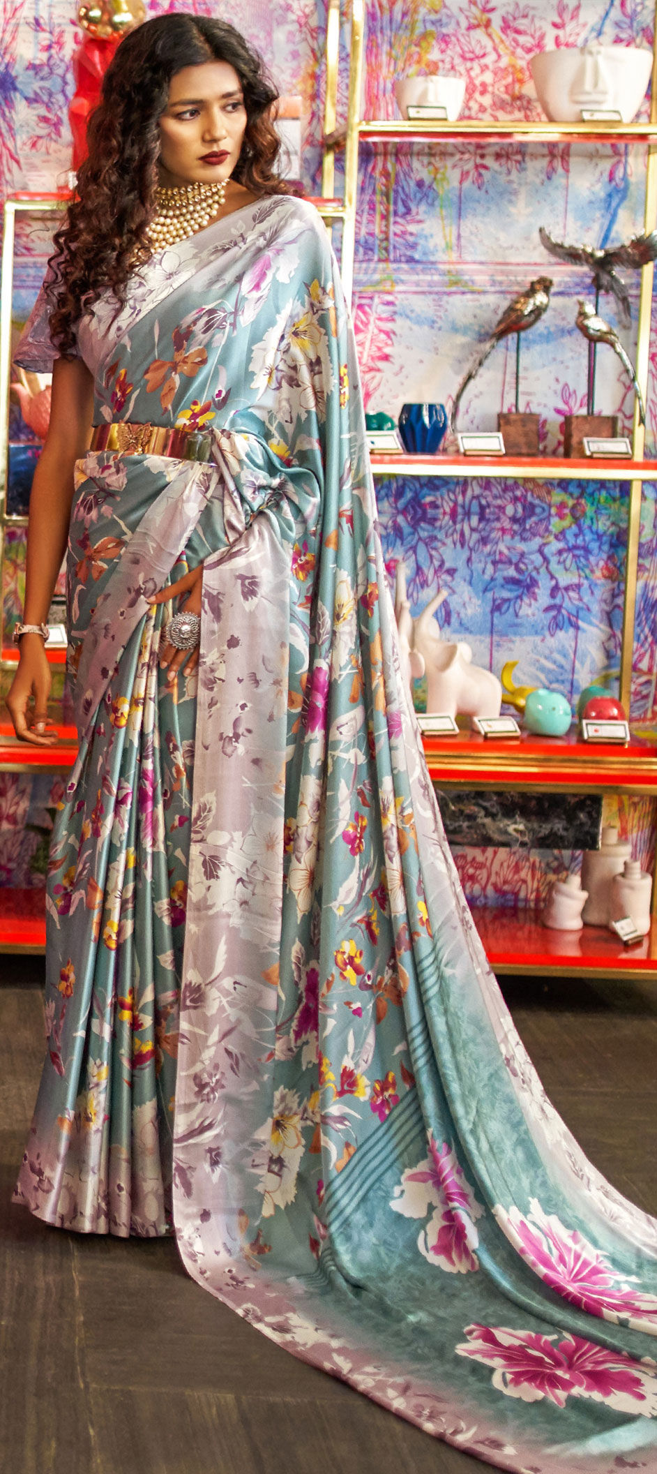 Traditional Multicolor color Satin Silk, Silk fabric Saree : 1584353