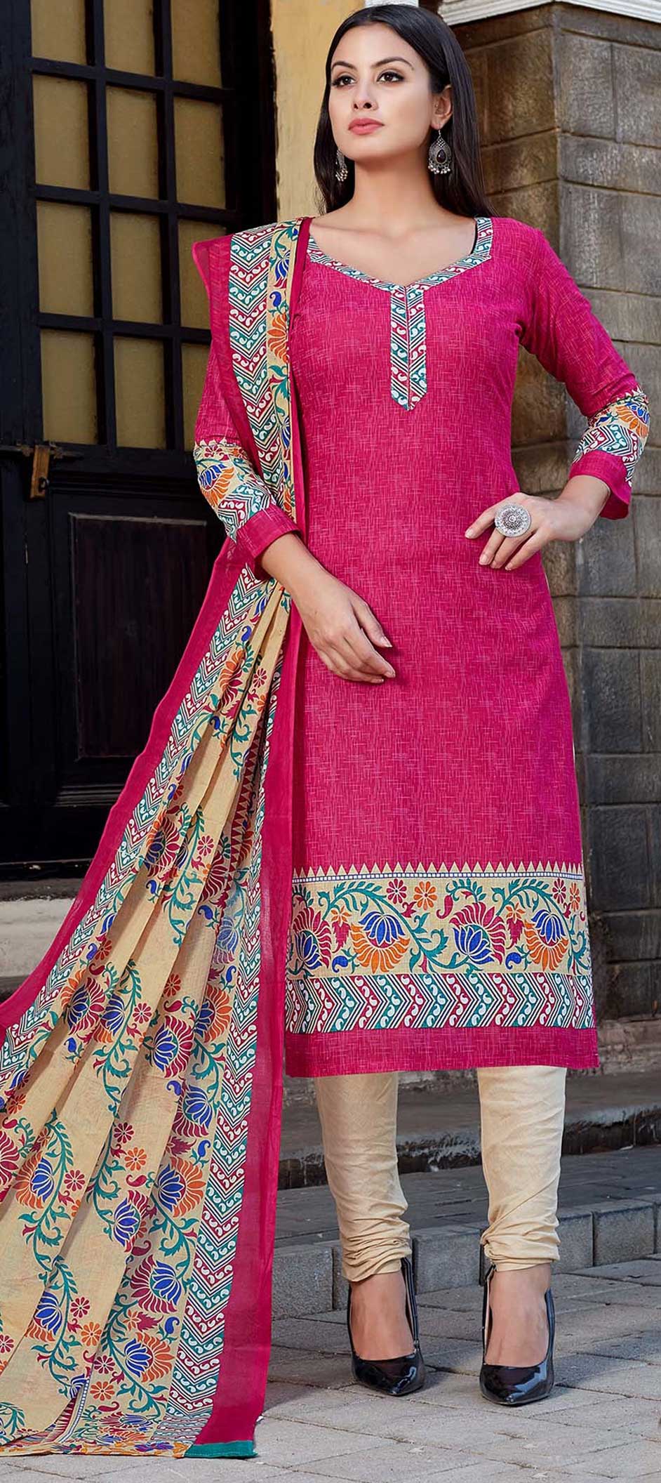 Casual Pink and Majenta color Cotton fabric Salwar Kameez : 1584380