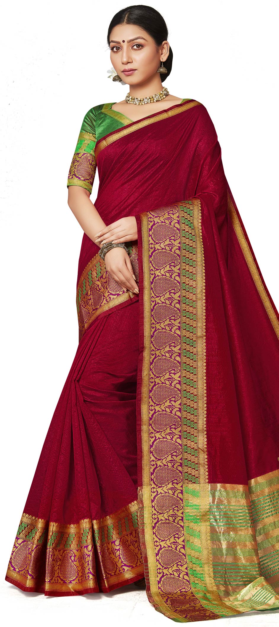 Traditional Red and Maroon color Art Silk, Silk fabric Saree : 1584446