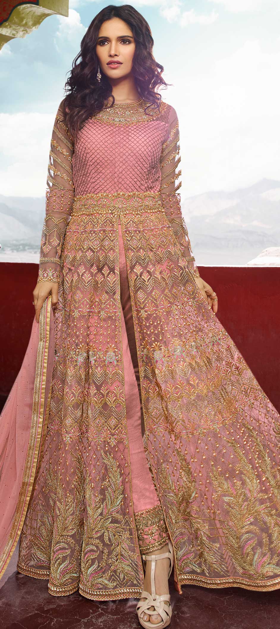 Bollywood Pink and Majenta color Net fabric Salwar Kameez : 1584659