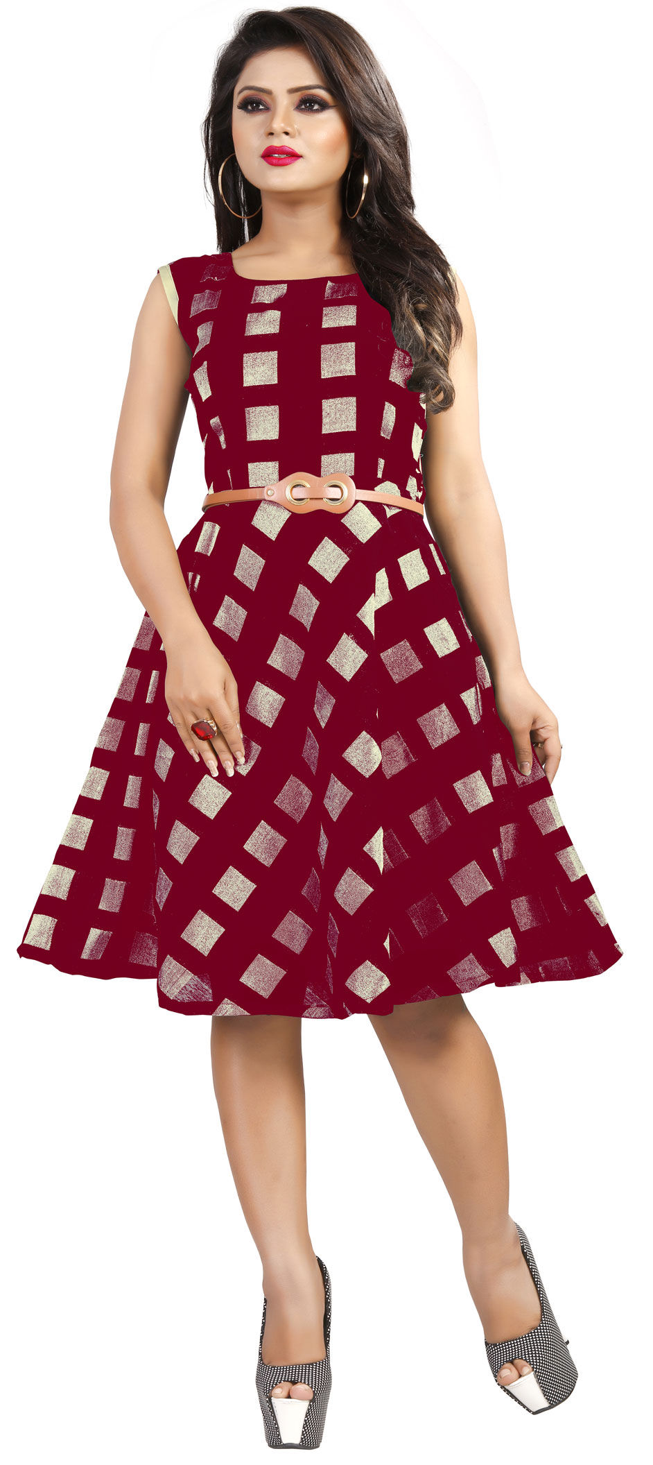 Casual Red and Maroon color Chanderi Silk fabric Dress : 1584892
