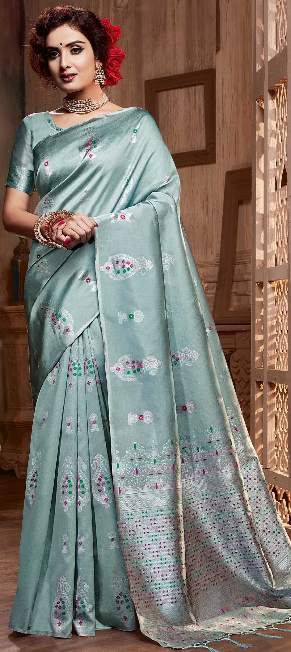 Traditional Blue color Blended fabric Saree : 1585562