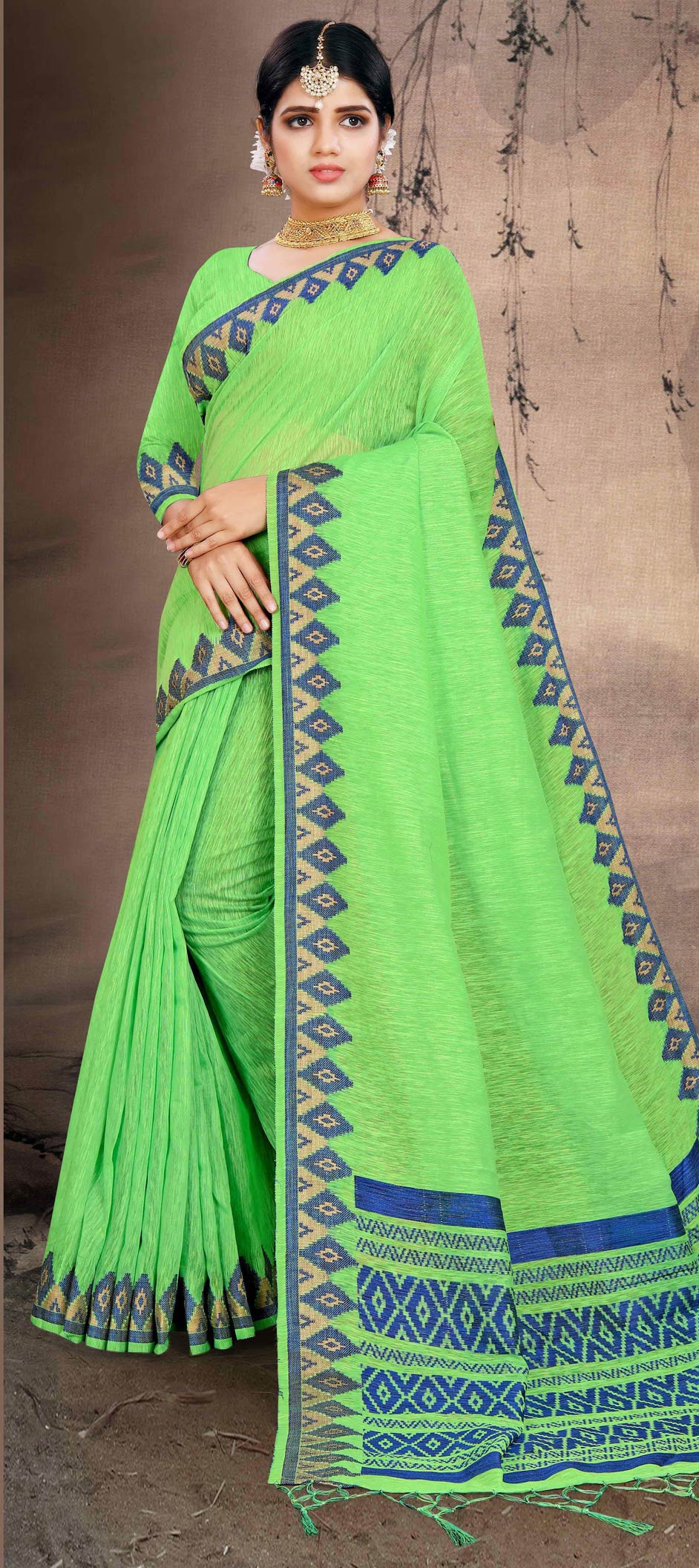 Casual, Traditional Green color Cotton fabric Saree : 1585943