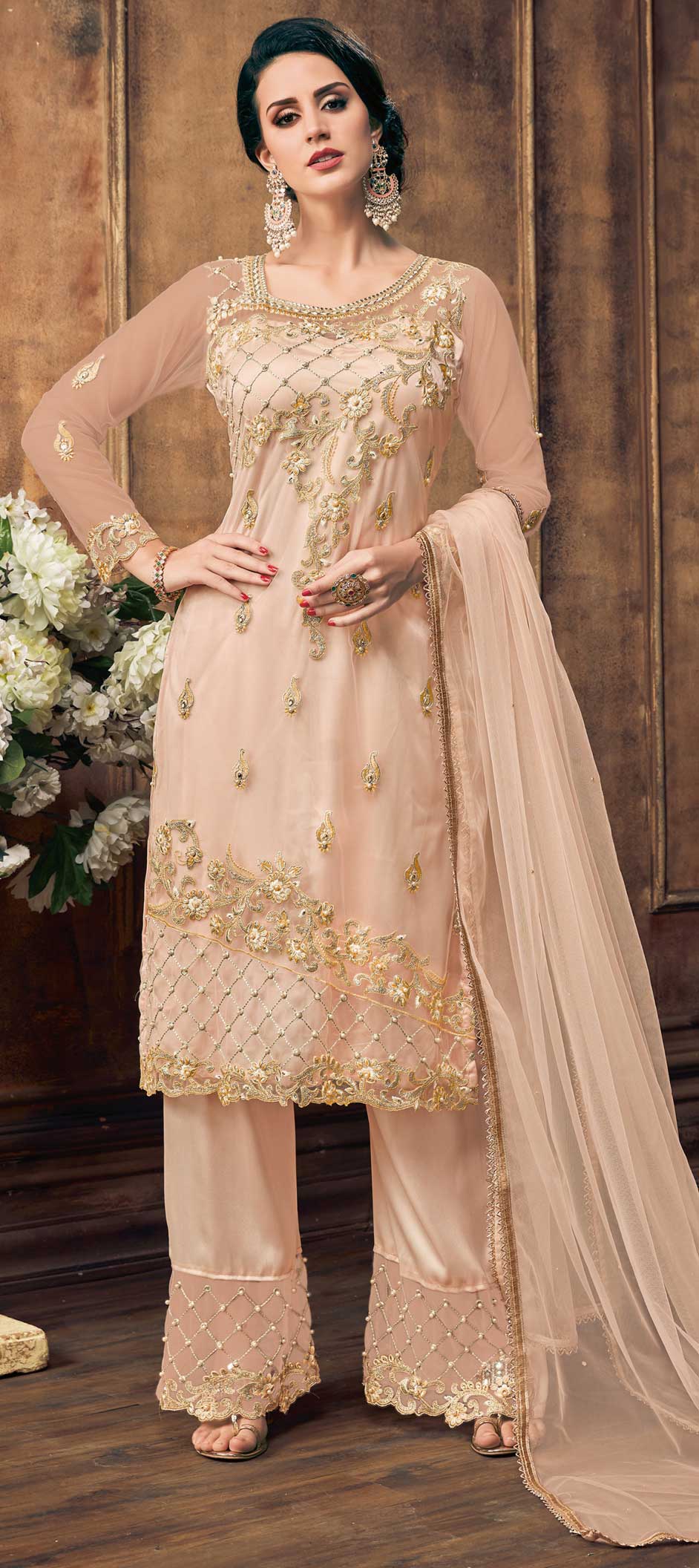 Party Wear Pink and Majenta color Net fabric Salwar Kameez : 1586103