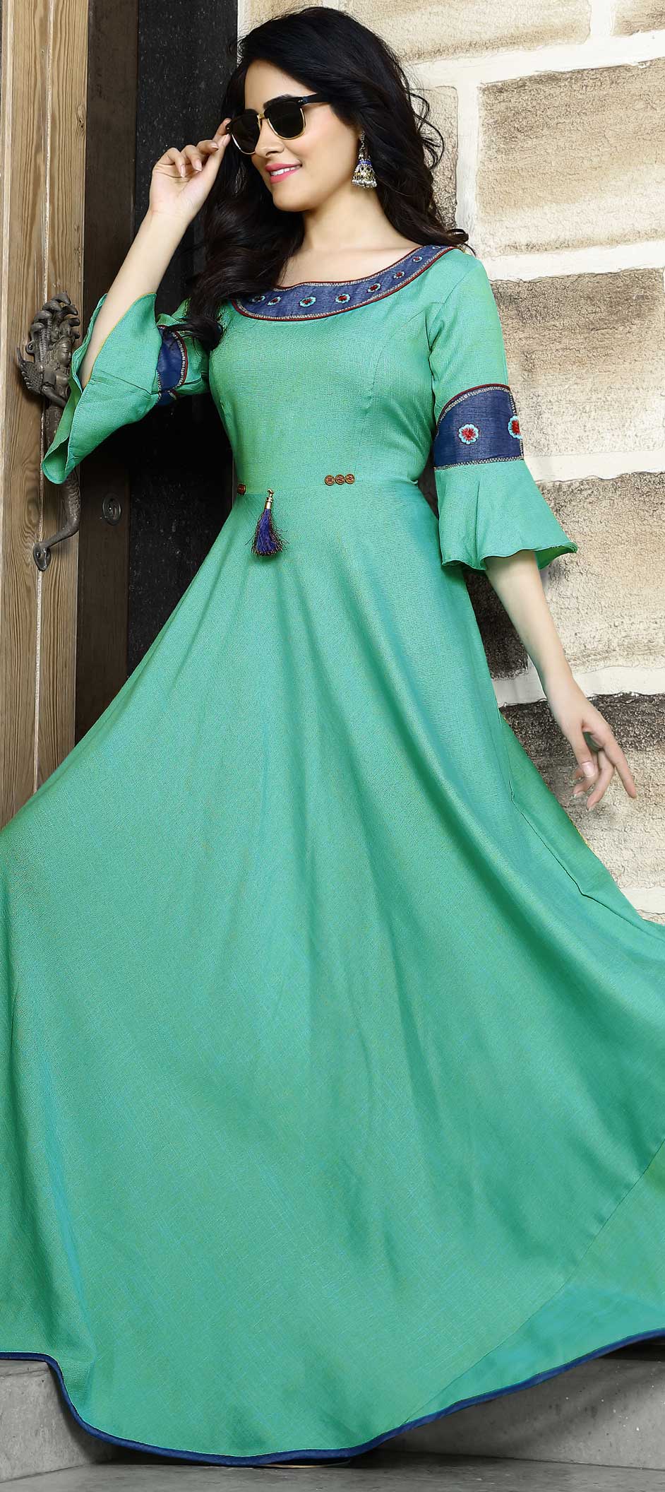 Party Wear Green color Two Ton Silk fabric Kurti : 1586465