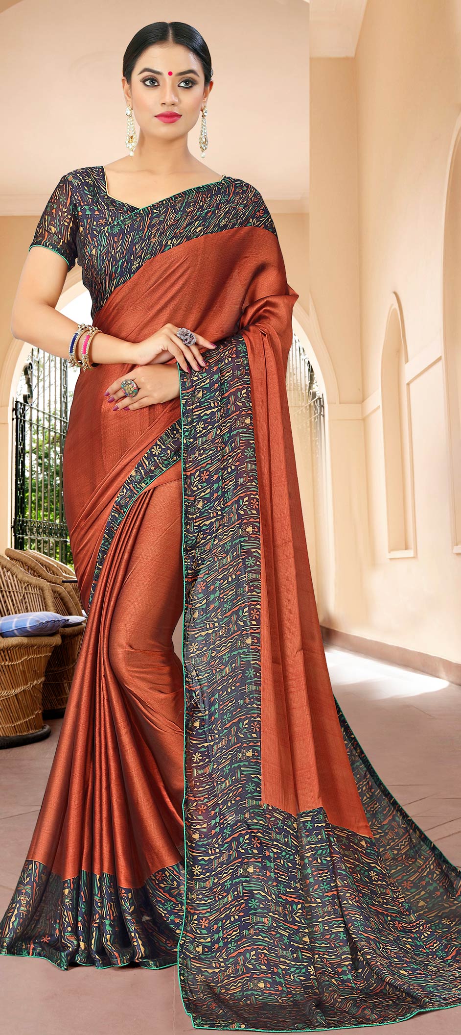 Casual Red and Maroon color Faux Chiffon fabric Saree : 1586637