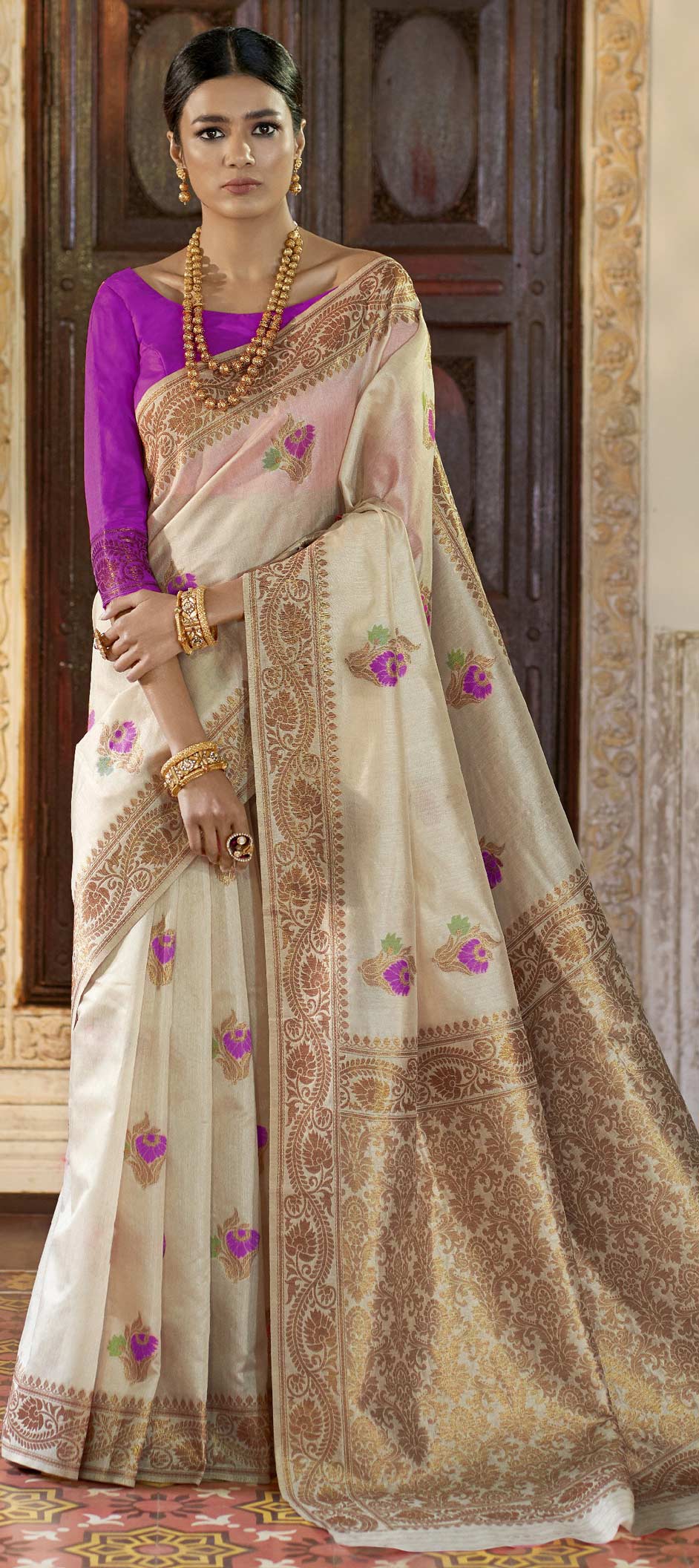 Traditional White and Off White color Art Silk, Silk fabric Saree : 1586794