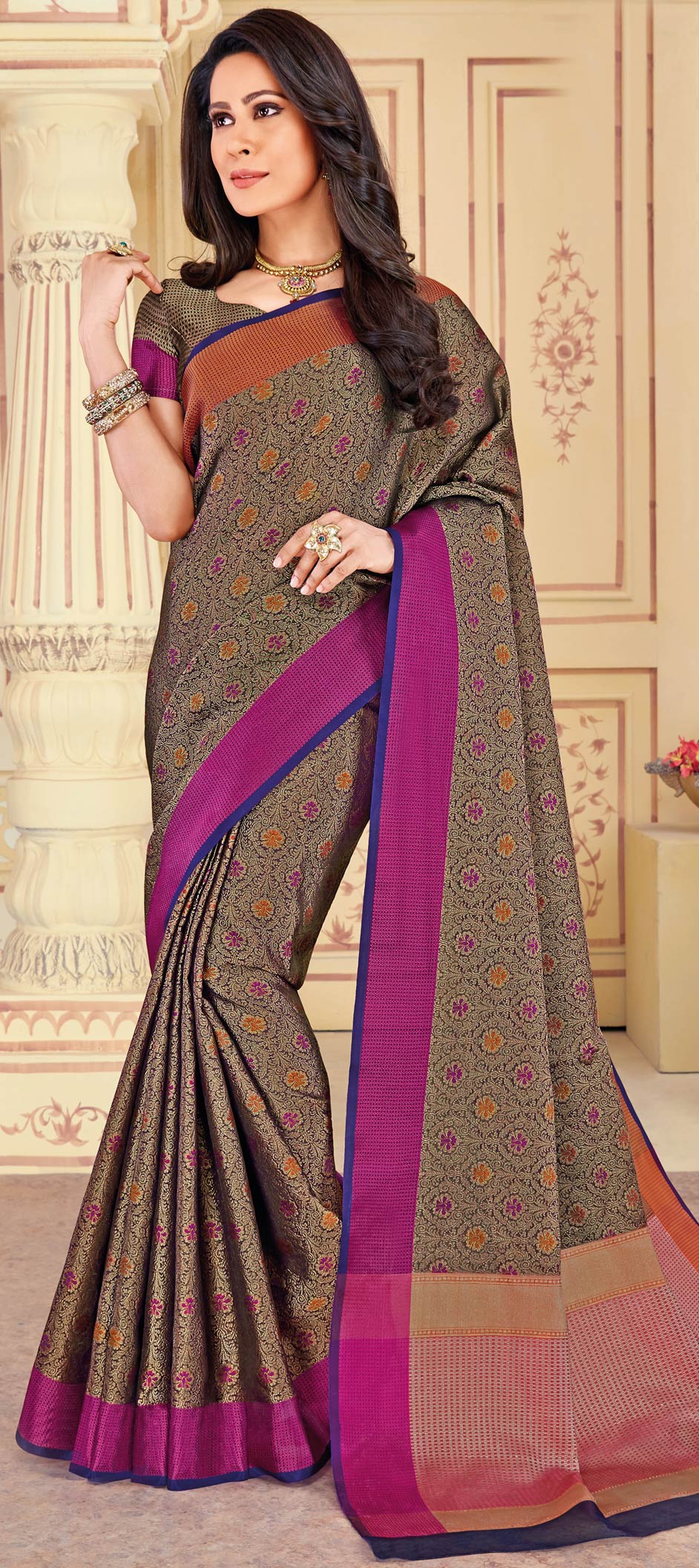Traditional Multicolor color Organza Silk, Silk fabric Saree : 1587392
