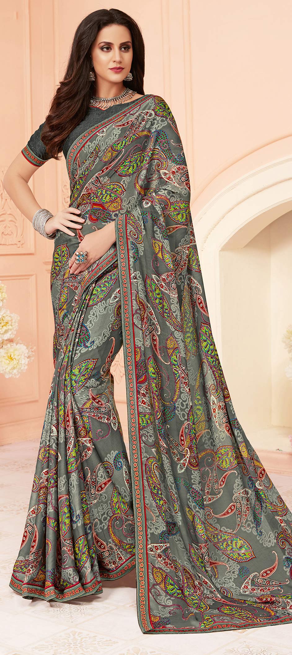 Casual, Party Wear Multicolor color Faux Georgette fabric Saree : 1587488
