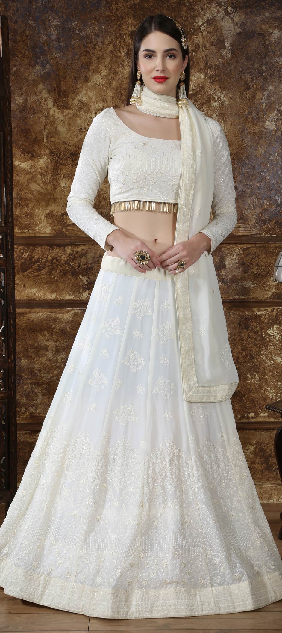 Mehendi Sangeet, Reception, Wedding White and Off White color Georgette ...