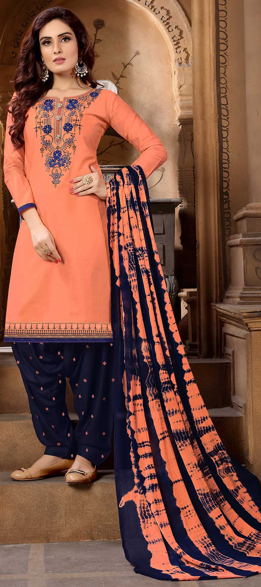 Bollywood Orange color Cotton fabric Salwar Kameez : 1588764