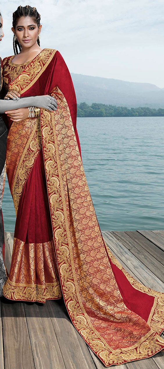 Traditional Red and Maroon color Art Silk, Silk fabric Saree : 1588830