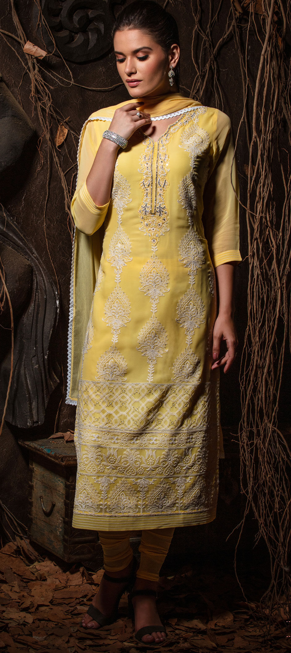 Party Wear Yellow color Viscose fabric Salwar Kameez : 1590998
