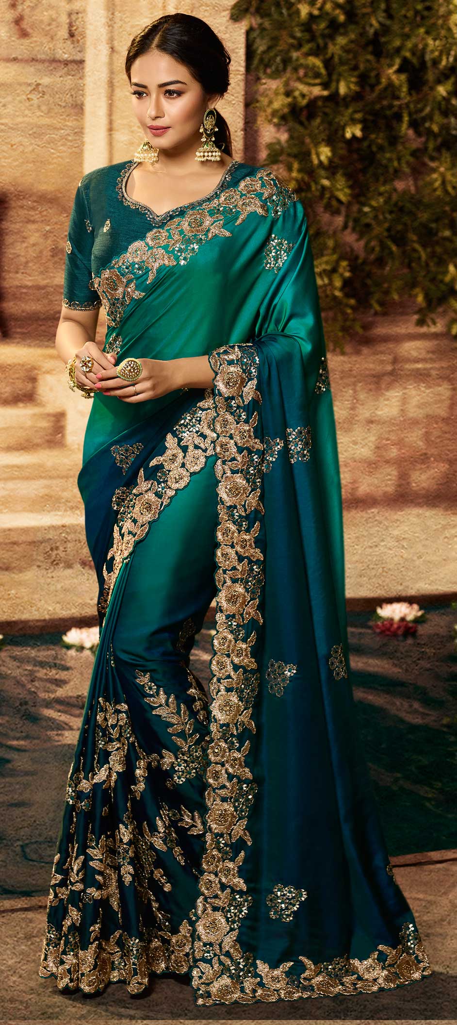 Bollywood, Traditional, Wedding Green color Art Silk, Silk fabric Saree ...