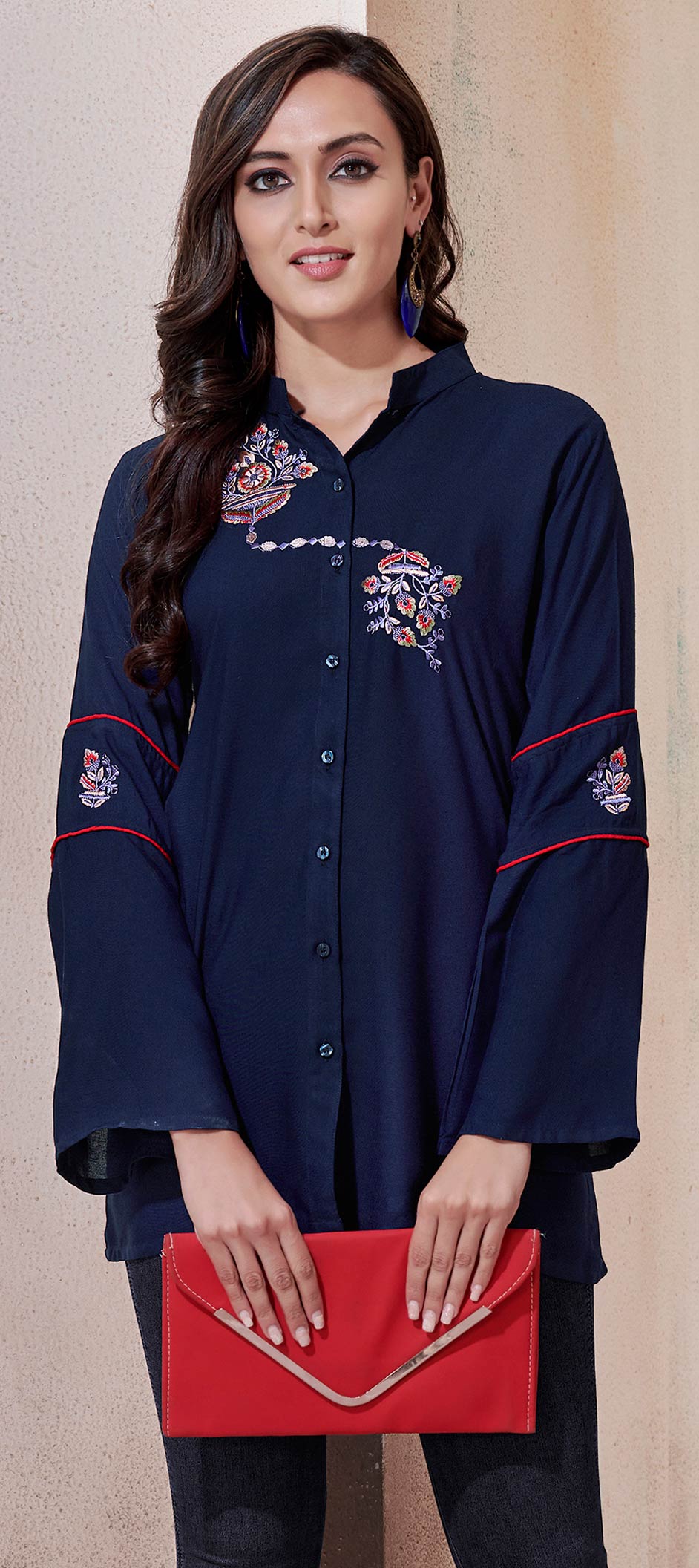 Casual Blue color Rayon fabric Tops and Shirts : 1594903