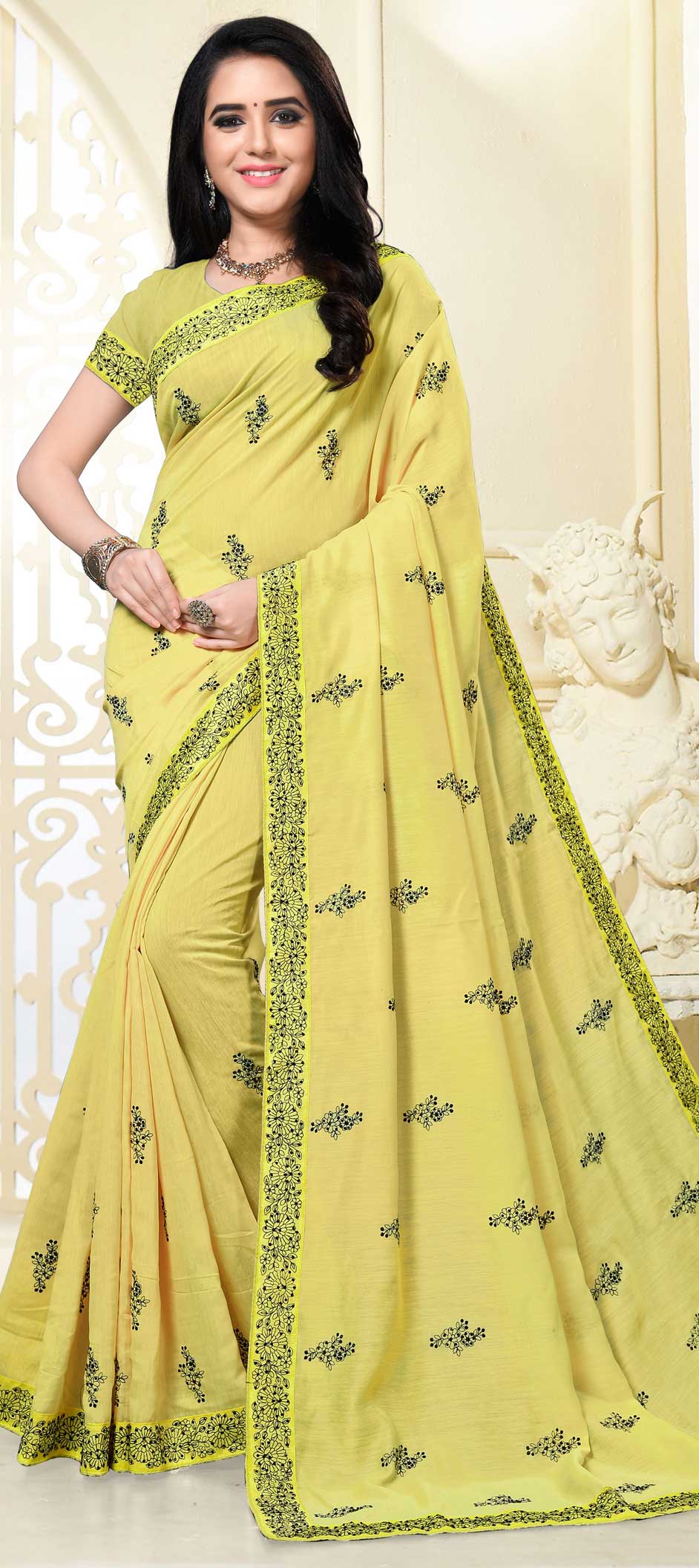 Traditional Yellow color Cotton fabric Saree : 1595185