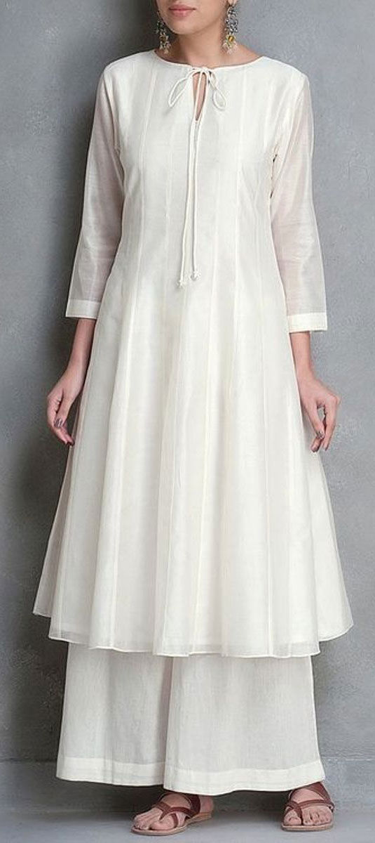 Casual White and Off White color Silk fabric Tunic with Bottom : 1595728