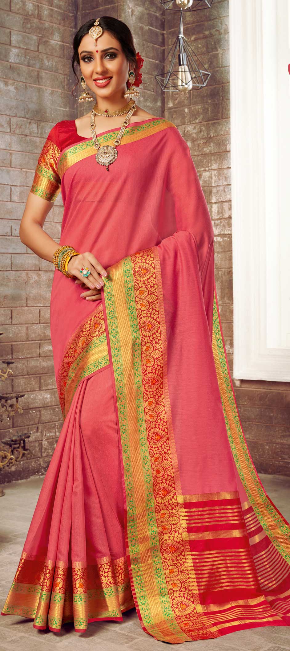 Traditional Red and Maroon color Silk, Silk cotton fabric Saree : 1595746
