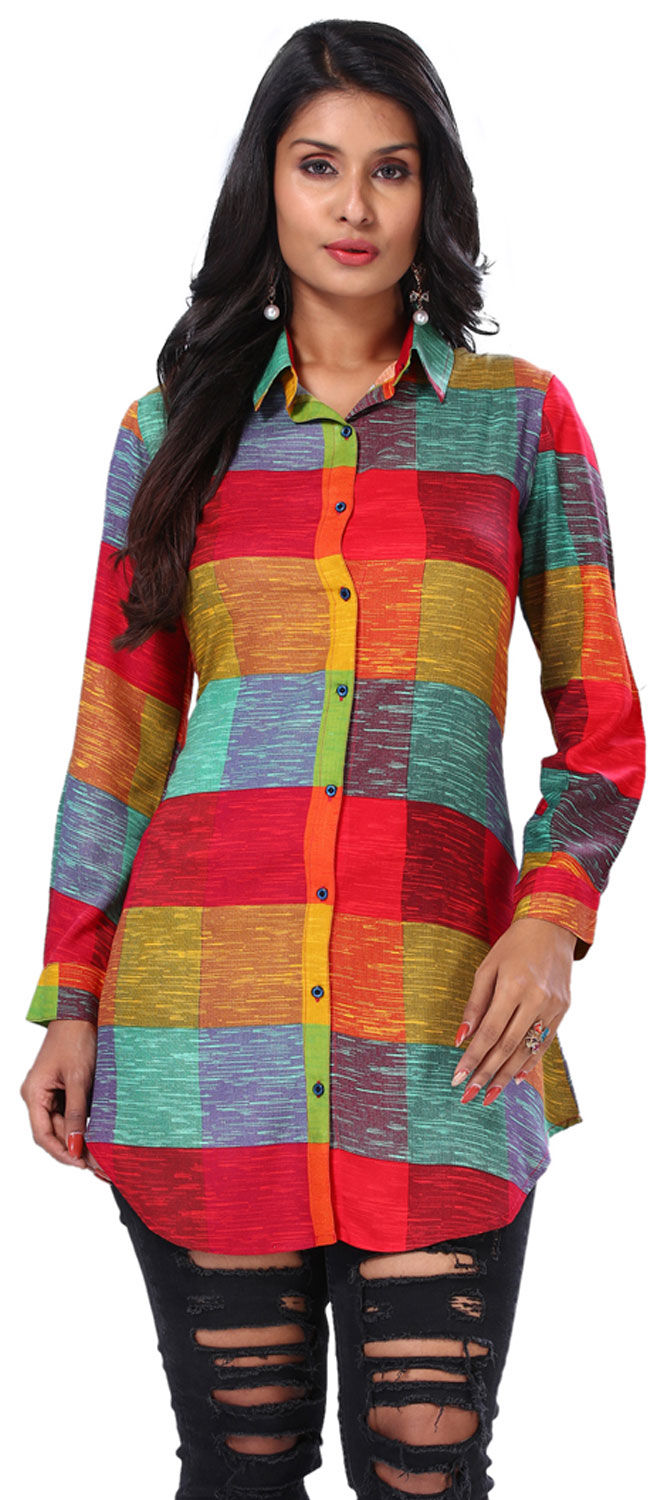 Casual Multicolor color Rayon fabric Tops and Shirts : 1596687
