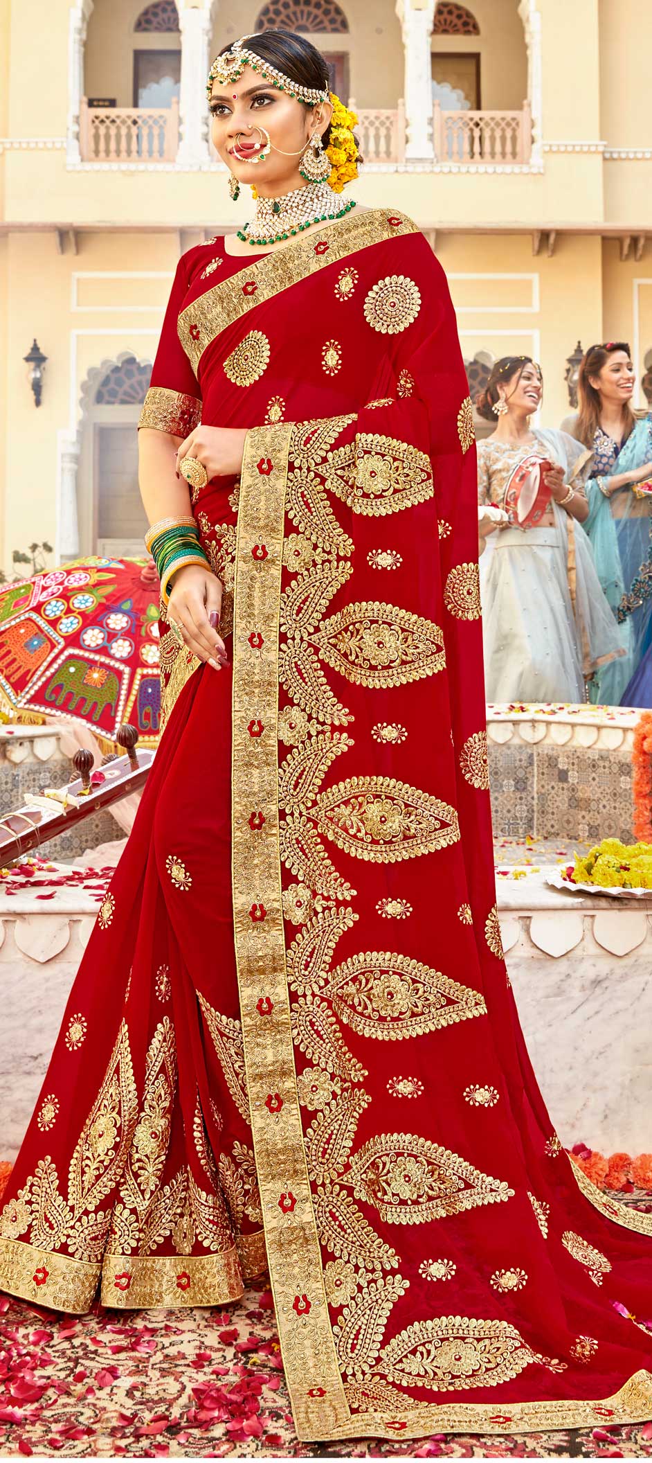 Bridal, Wedding Red and Maroon color Georgette fabric Saree : 1596755