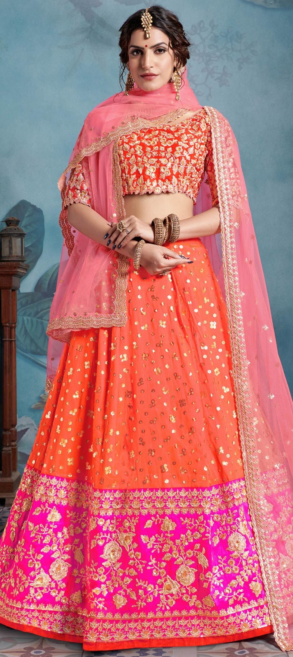 Bridal, Wedding Multicolor color Art Silk fabric Lehenga : 1597249