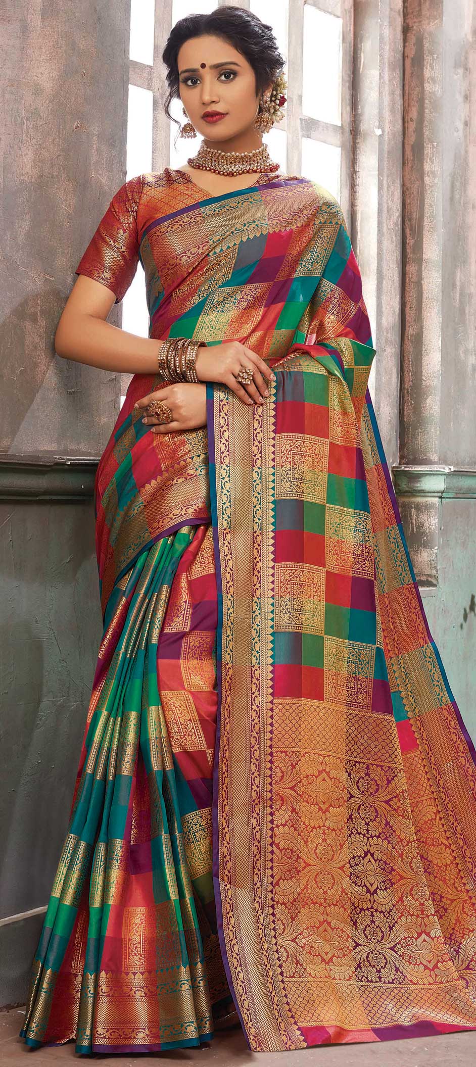 Casual, Traditional Multicolor color Jacquard fabric Saree : 1598593