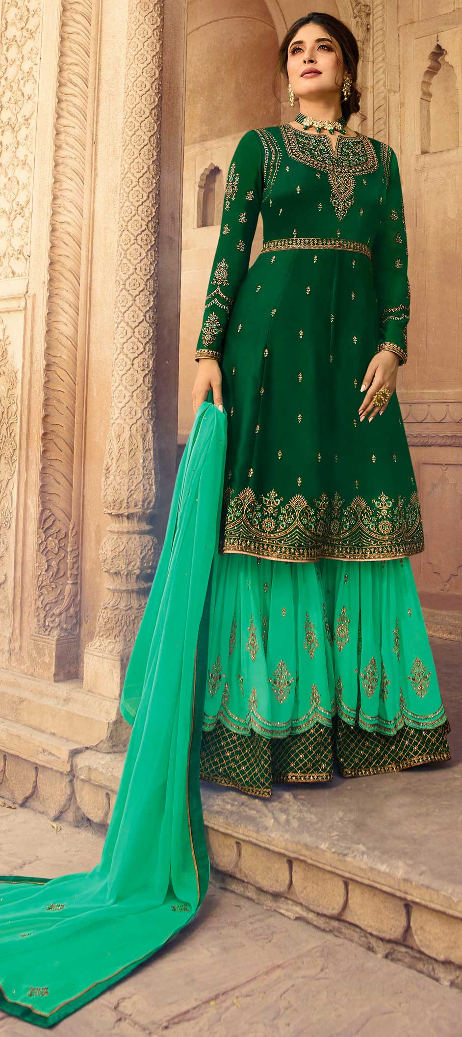Engagement, Mehendi Sangeet, Reception Green color Georgette fabric ...