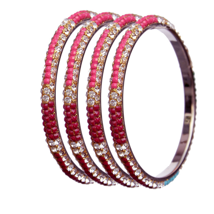 Pink and Majenta, White and Off White color Brass metal Bangles : 1599641