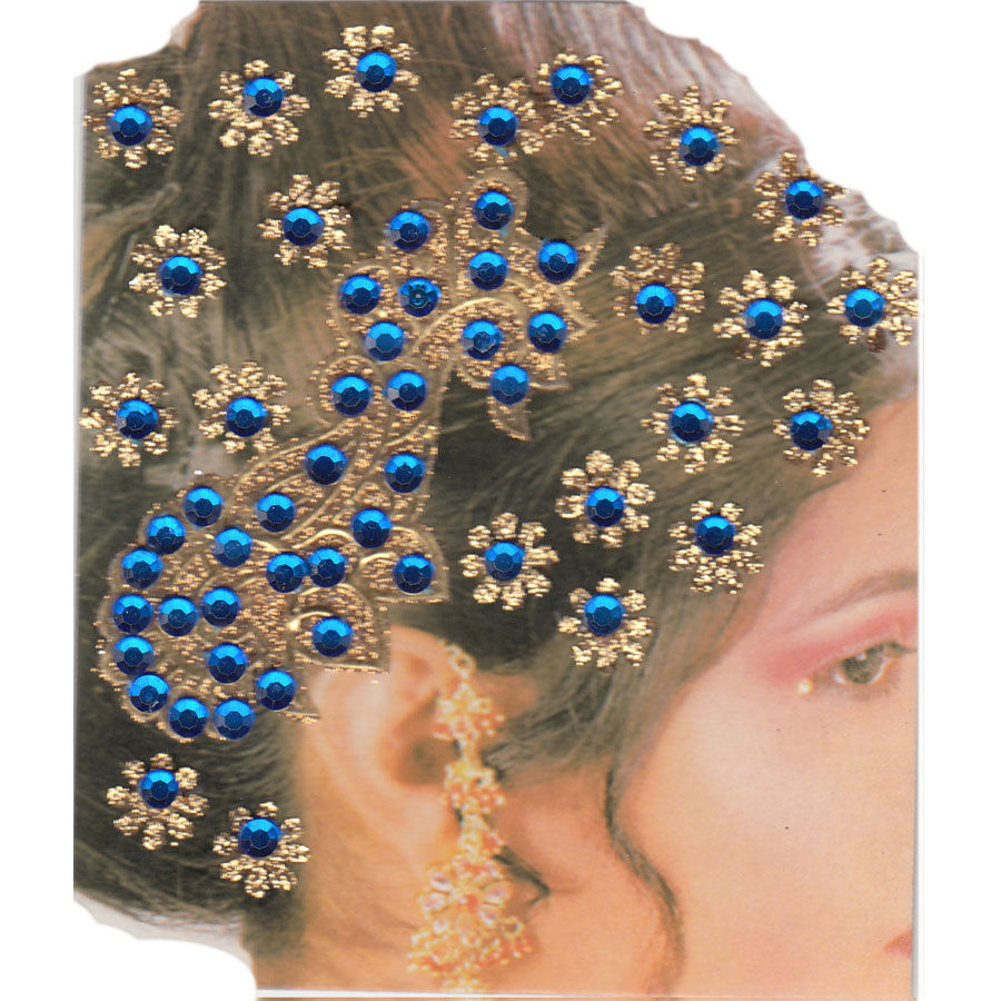 Blue, Gold color Fancy Fabric fabric Bindi : 1599730