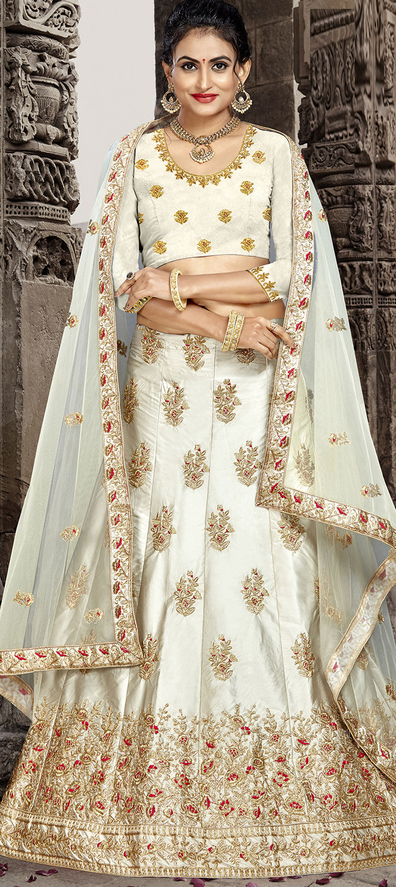 Engagement, Mehendi Sangeet, Reception White and Off White color Satin ...