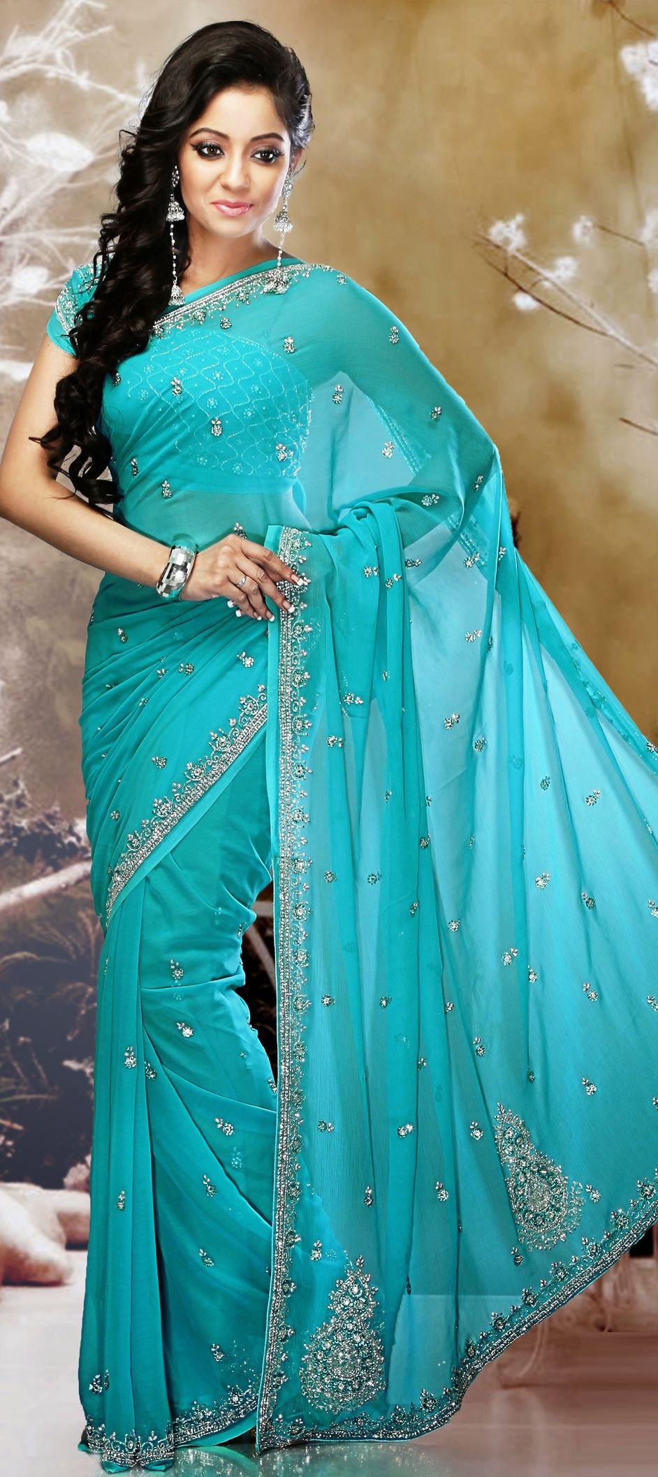 160300: Blue color family Bridal Wedding Sarees with matching ...