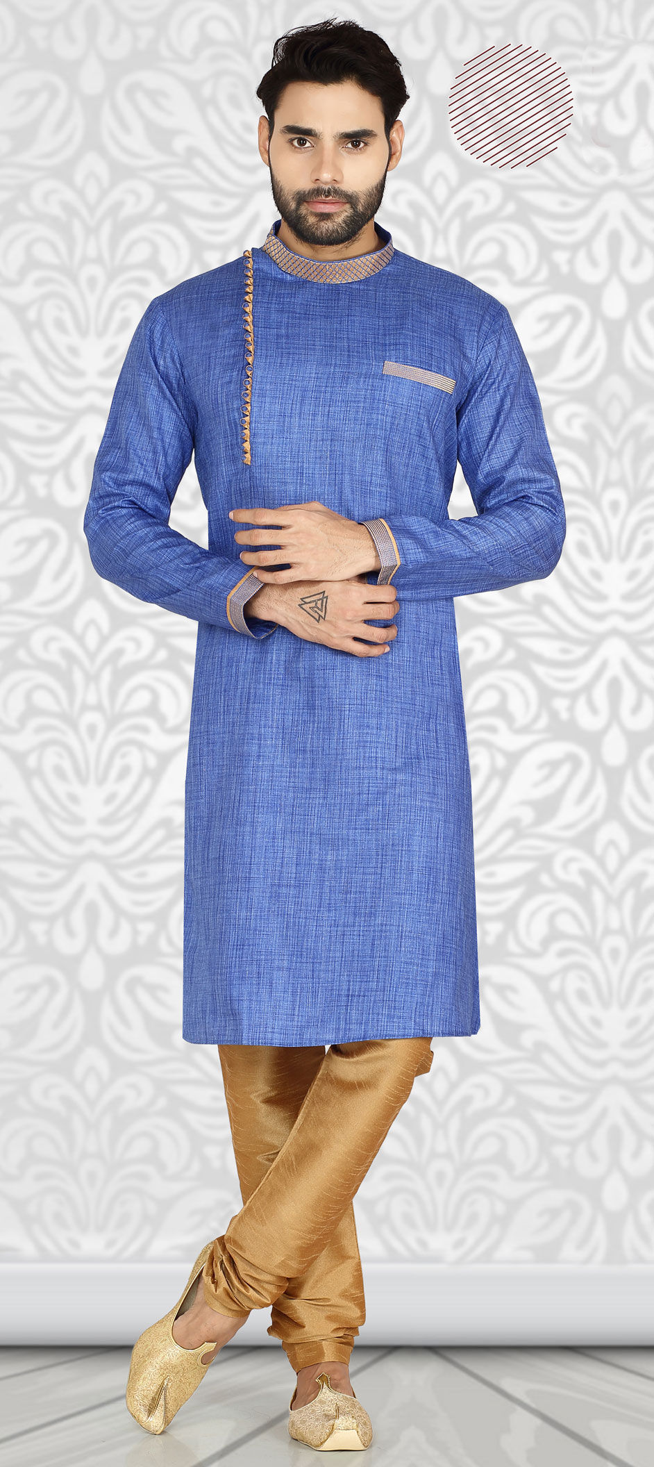 Blue color Cotton fabric Kurta Pyjamas : 1603146