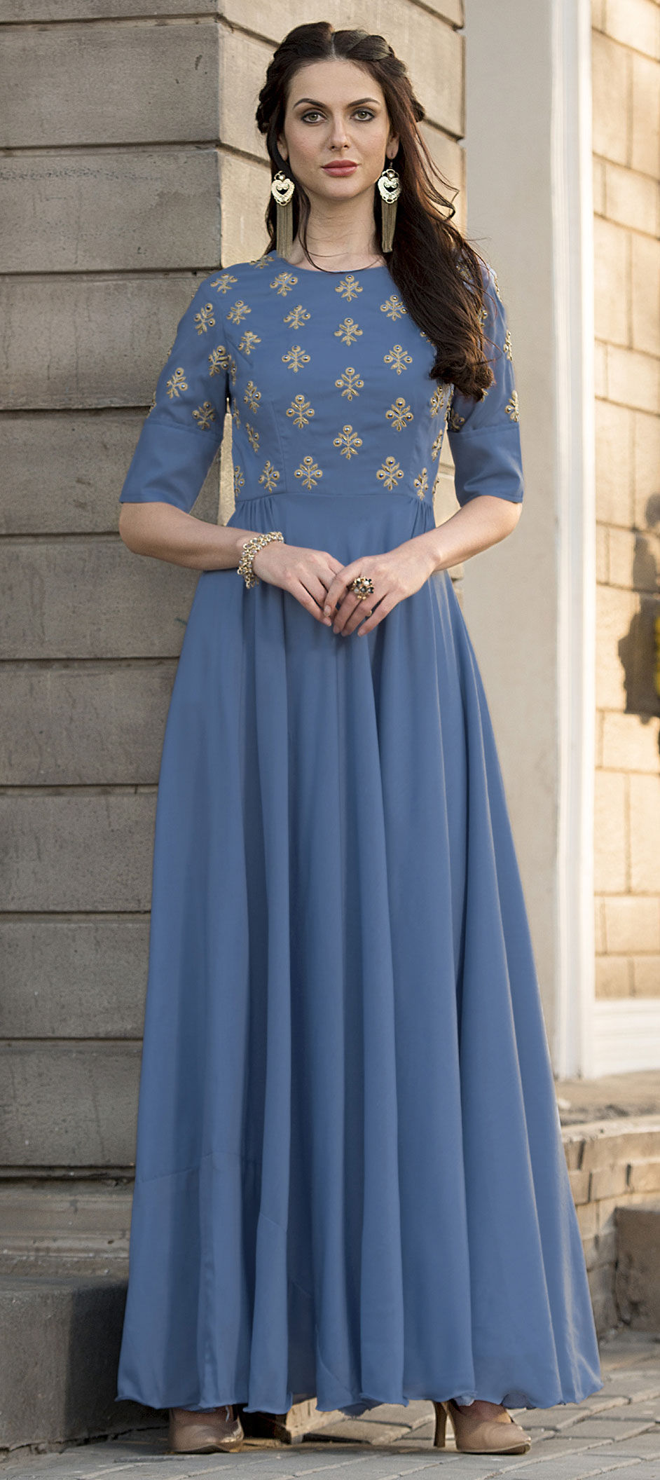 Party Wear Blue color Silk fabric Gown : 1603366