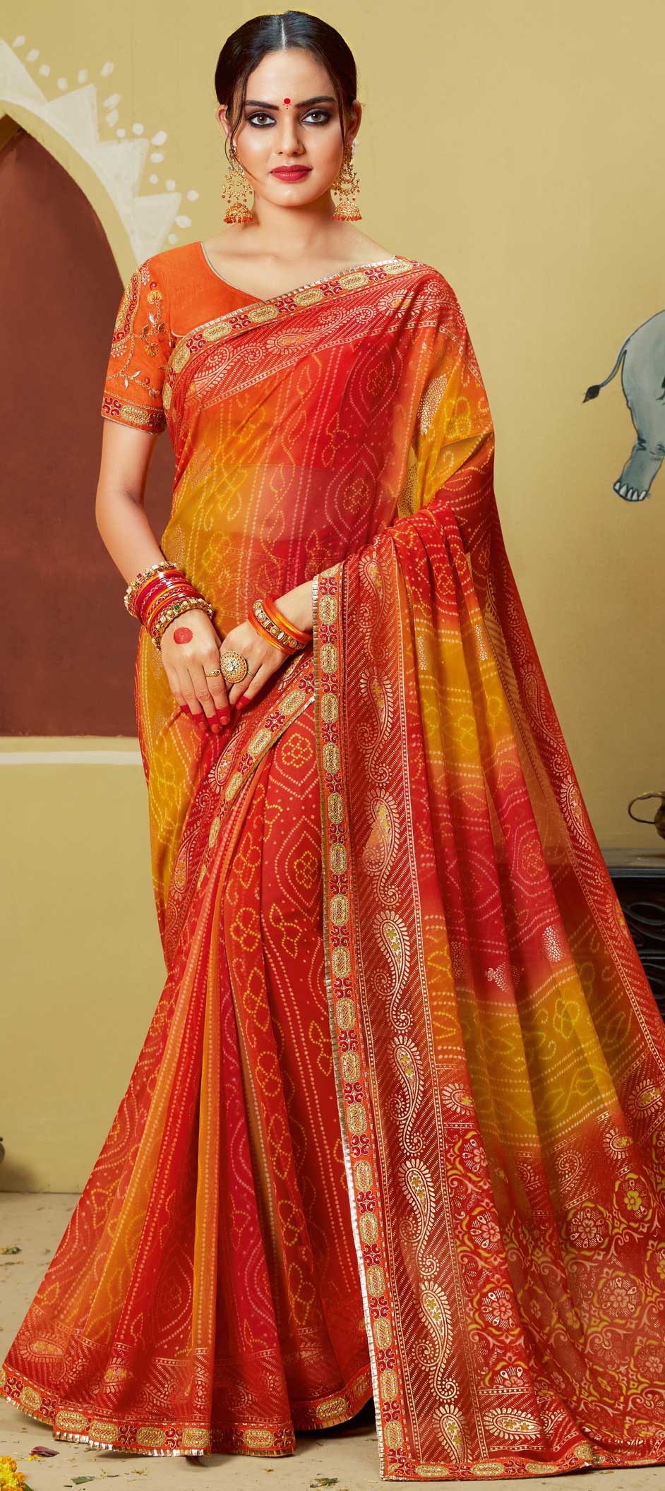 Festive, Traditional Multicolor color Georgette fabric Saree : 1603378