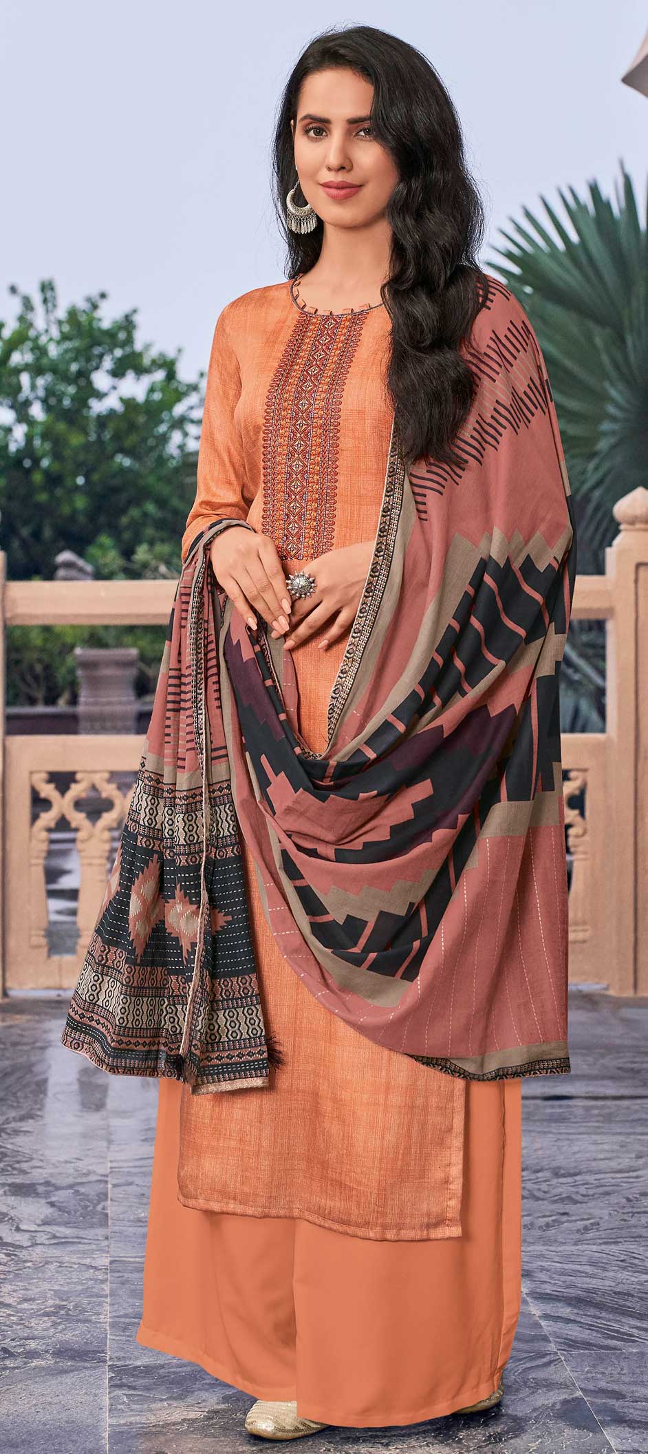 Casual Orange color Cotton fabric Salwar Kameez : 1603963