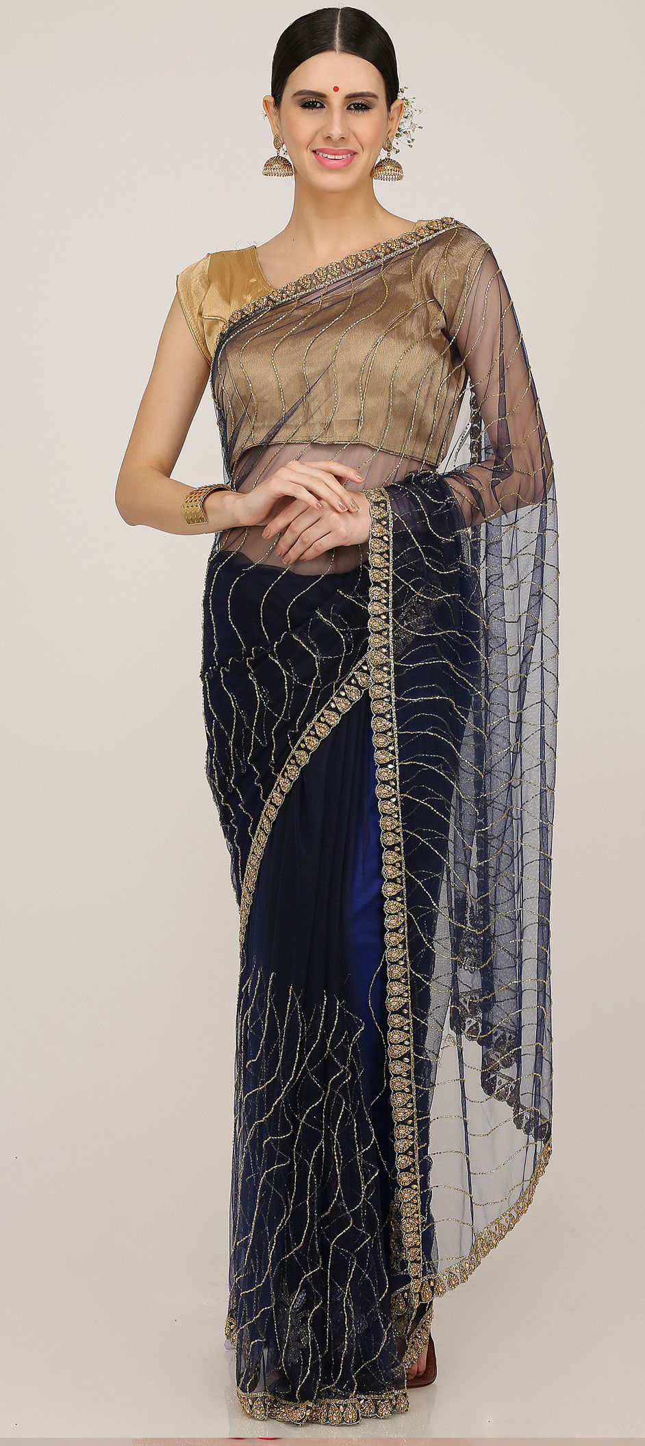 Engagement, Mehendi Sangeet, Wedding Blue color Net fabric Saree : 1604158