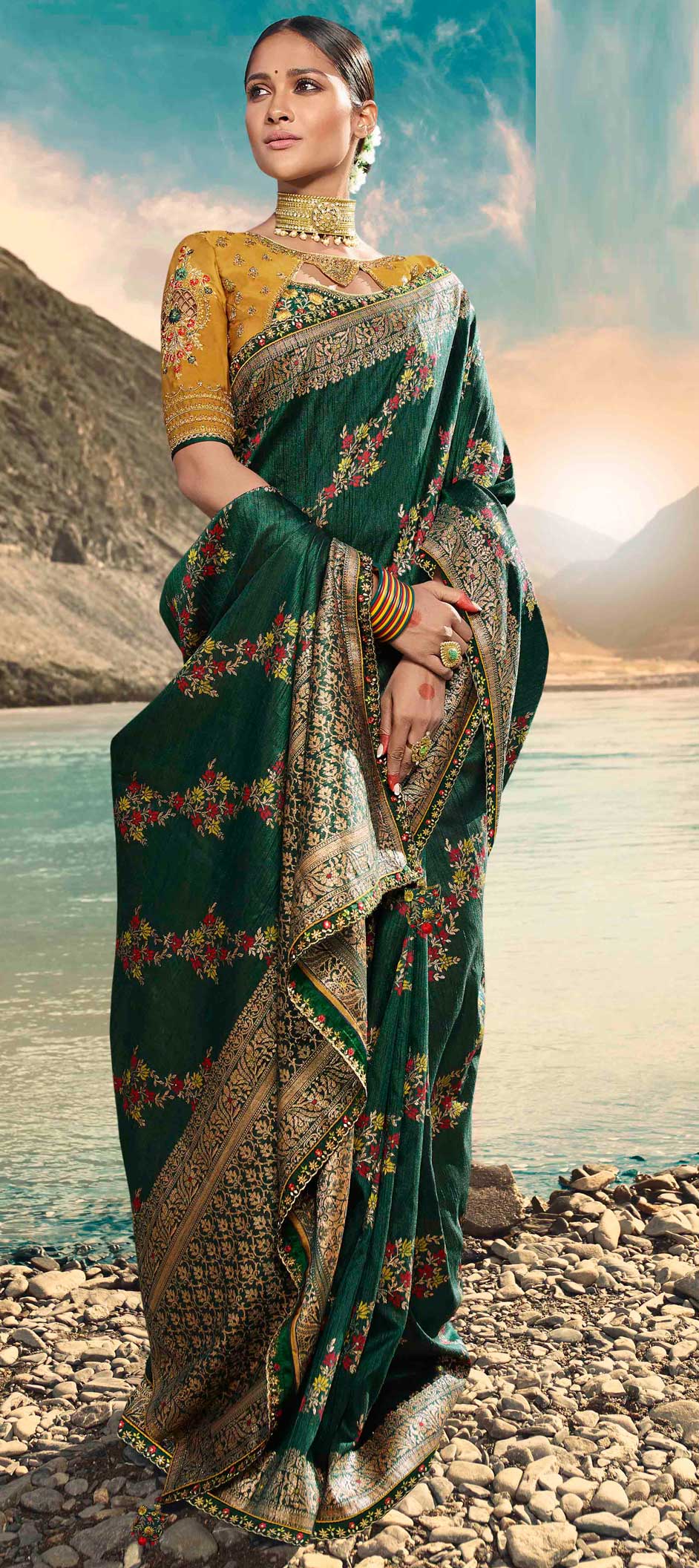 Traditional Green color Raw Silk, Silk fabric Saree : 1604428