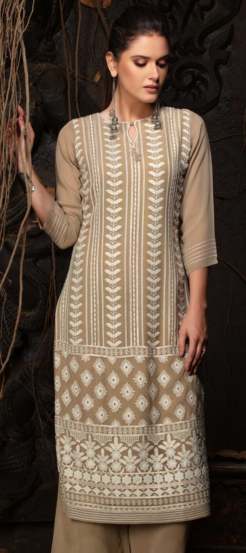 Casual Beige and Brown color Georgette fabric Kurti : 1604756